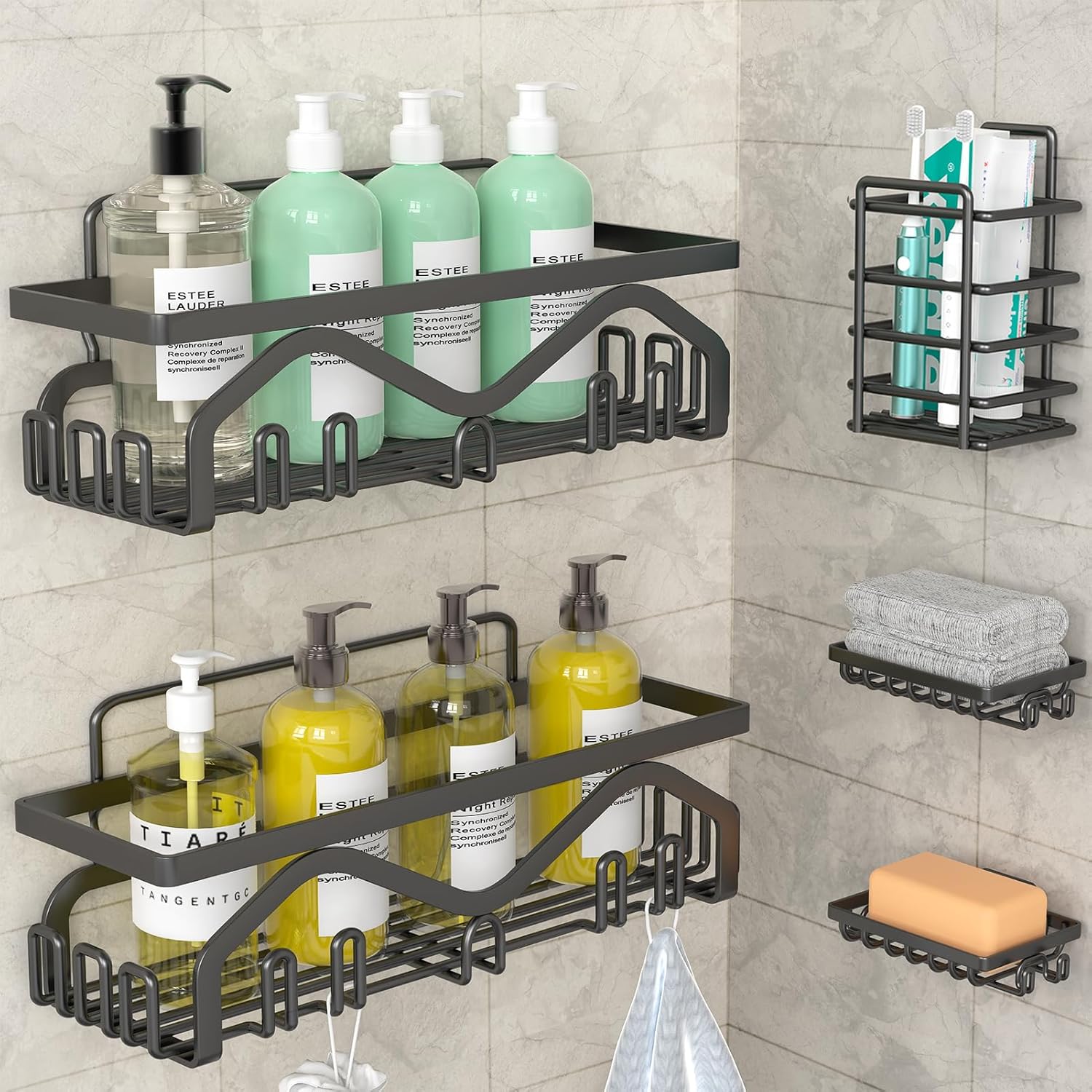 Coraje Adhesive Shower Caddy, 5-Pack Shower Shelves, Large Capacity ...