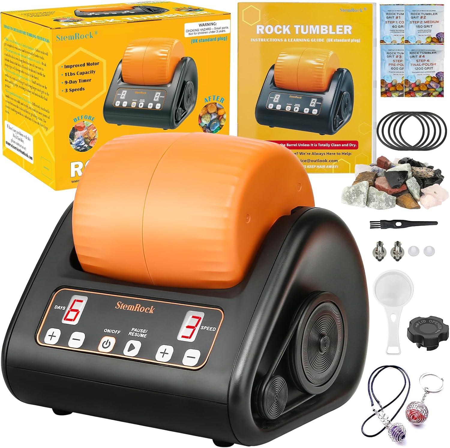 Upgraded Rock Tumbler Kit, Complete Rock Polisher Machine, Durable 1 Lb ...