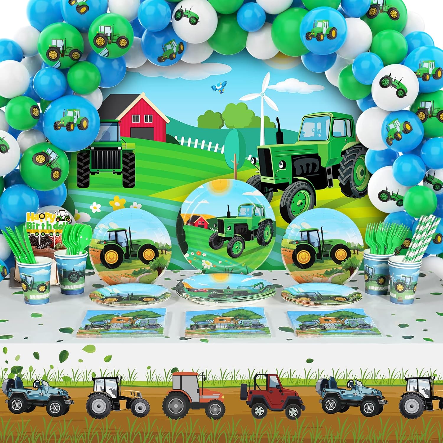 Amazon.com: Tractor Birthday Party Supplies Decorations, Green Farm ...