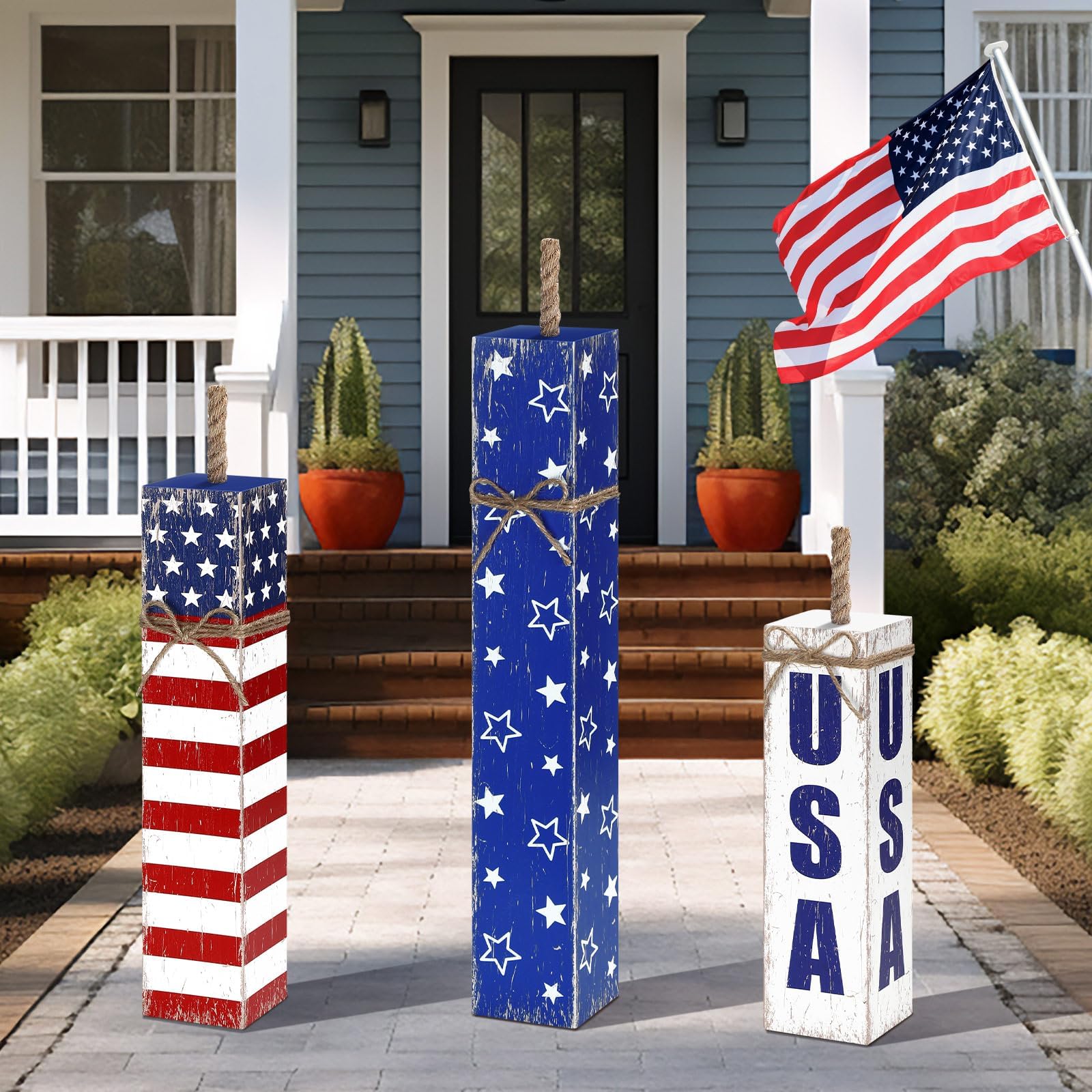 Amazon.com : 4th of July Patriotic Welcome Wooden Porch Sign for Front ...