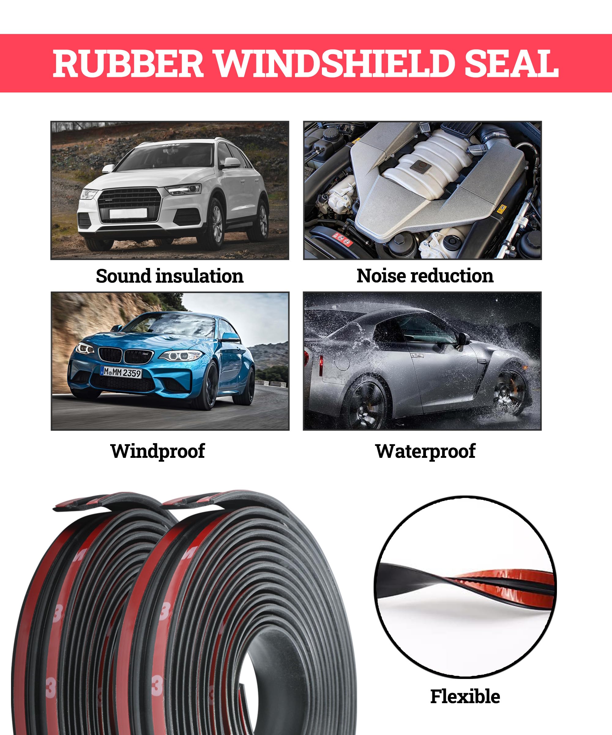 Windshield Seal 22ft Car Windshield Rubber Seal Strip - T-Shape Weather ...