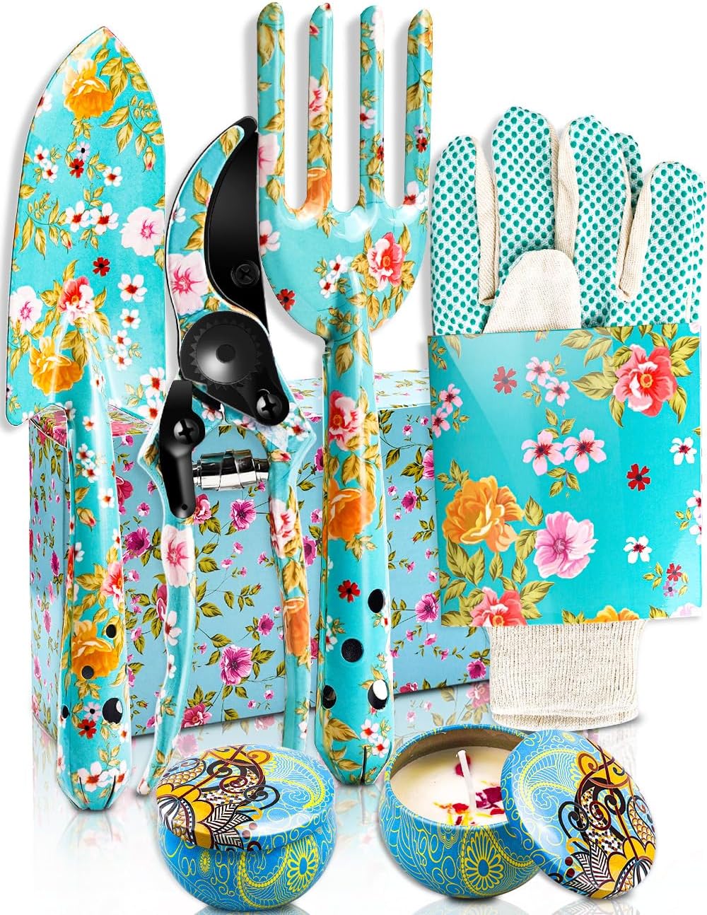 MQFORU Garden Tool Set with Floral Print, 4 Piece Gardeners Gifts for ...
