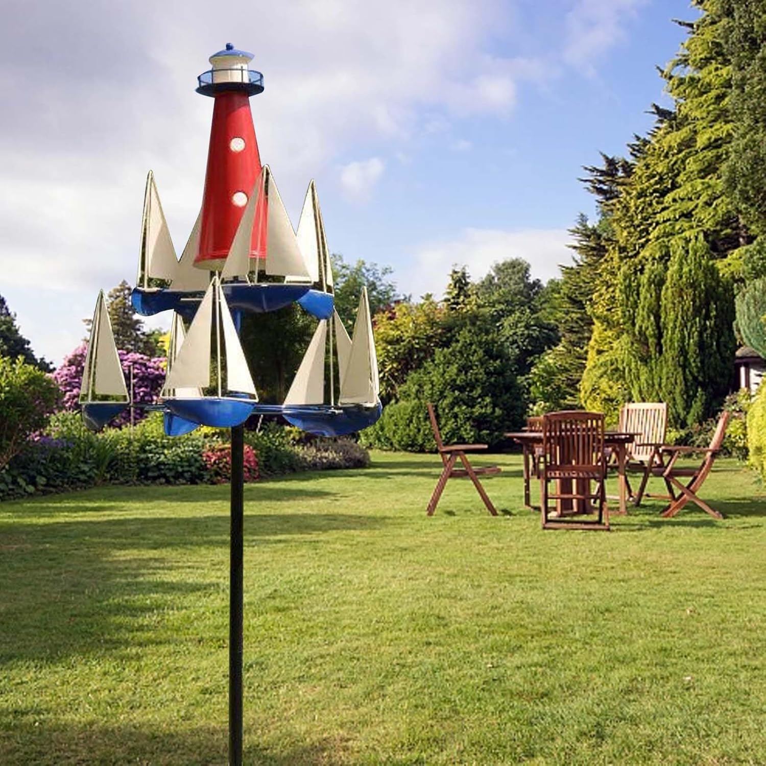 Amazon.com: Kinetic Art Wind Sculpture, Summer Lighthouse Sailboat ...