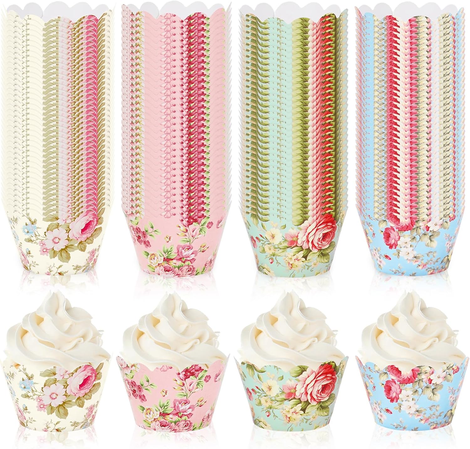 Amazon.com: Whaline 36Pcs Vintage Floral Cupcake Wrappers Colorful ...