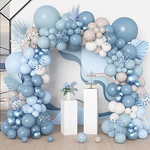 Amazon.com: Amandir 173Pcs Dusty Blue Balloon Arch Garland Kit, Baby Light Dusty Blue White Sand ...