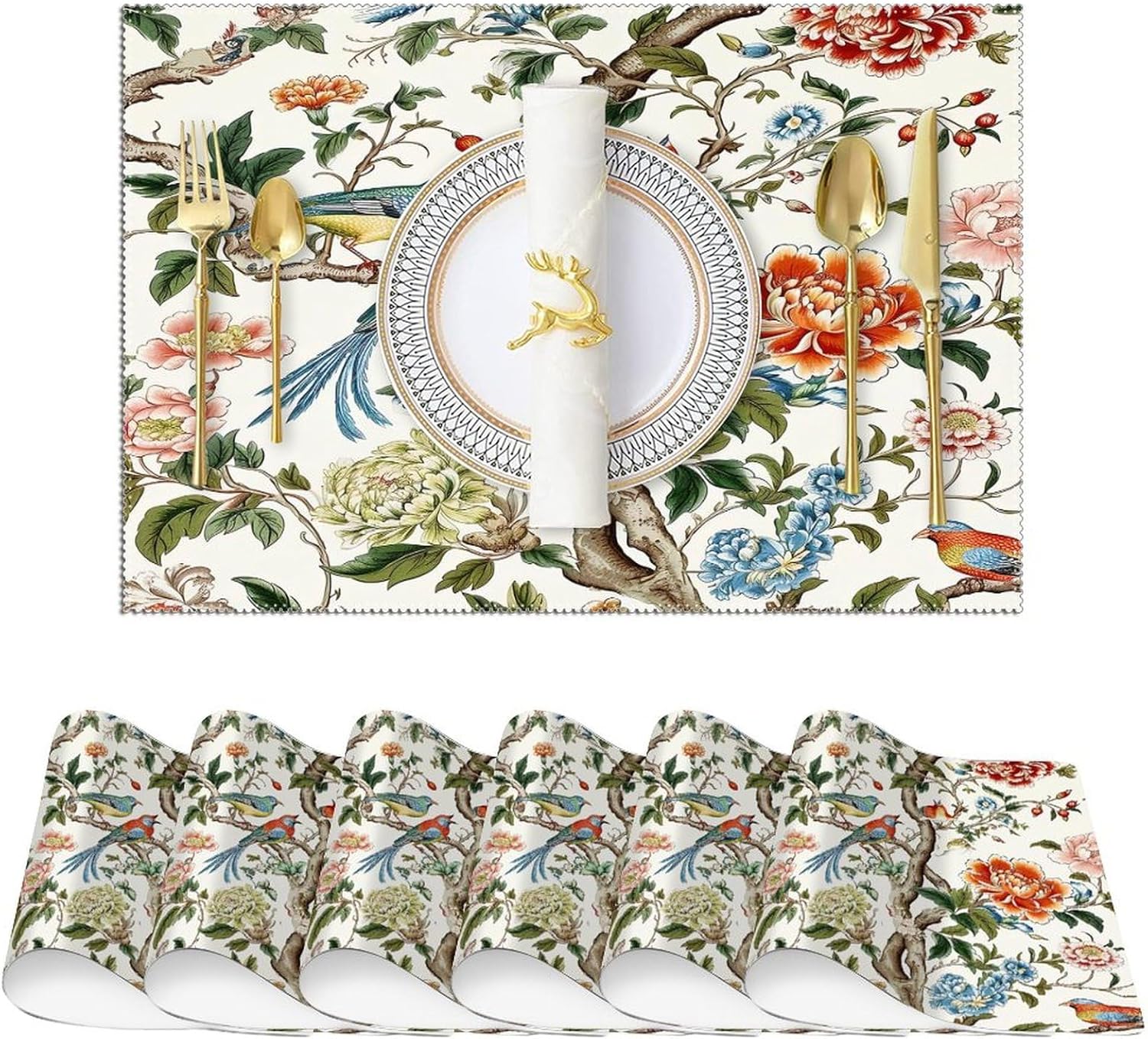 Amazon.com: Yinrune Chinoiserie Style Placemats Set of 6 Coral ...