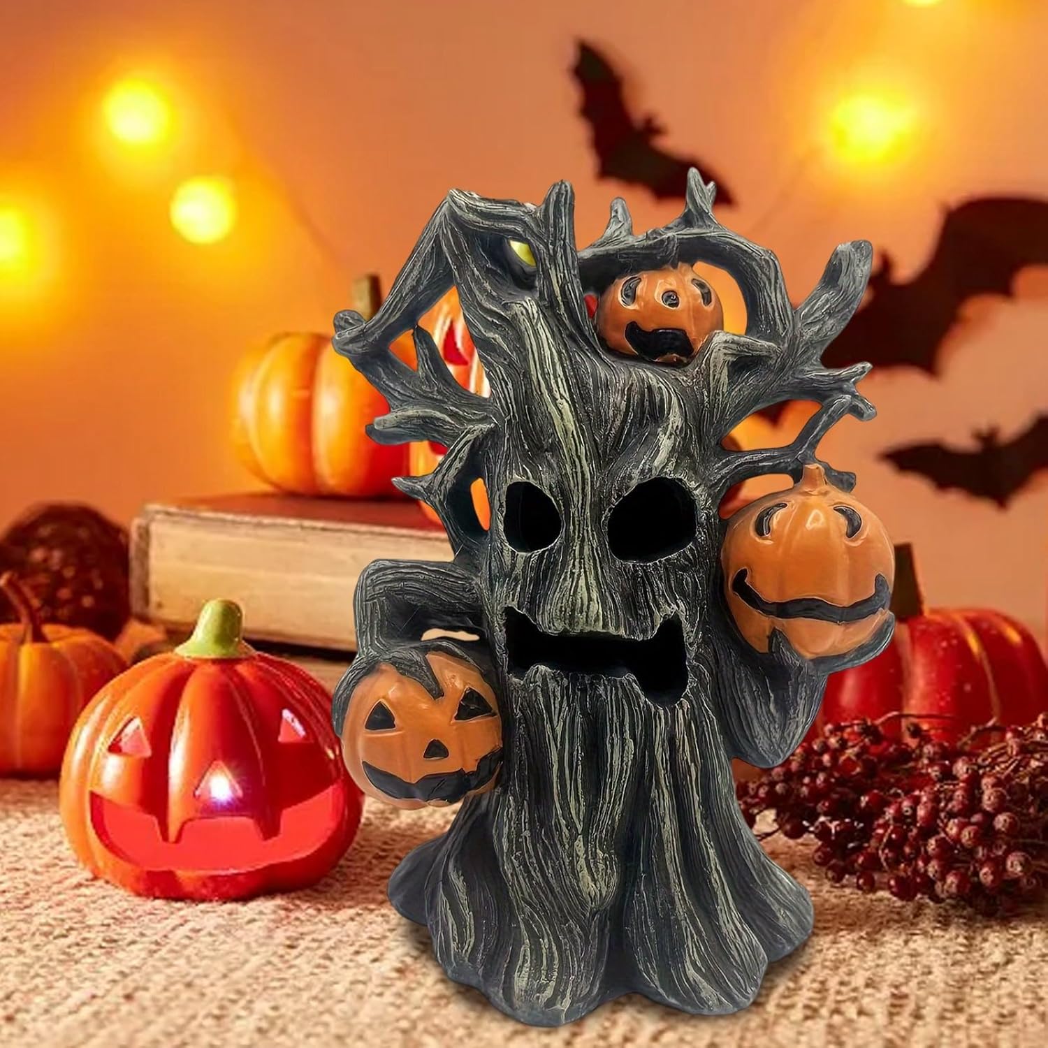 Amazon.com: Halloween Pumpkin Tree Decor, Lighted Resin Haunted Trees ...