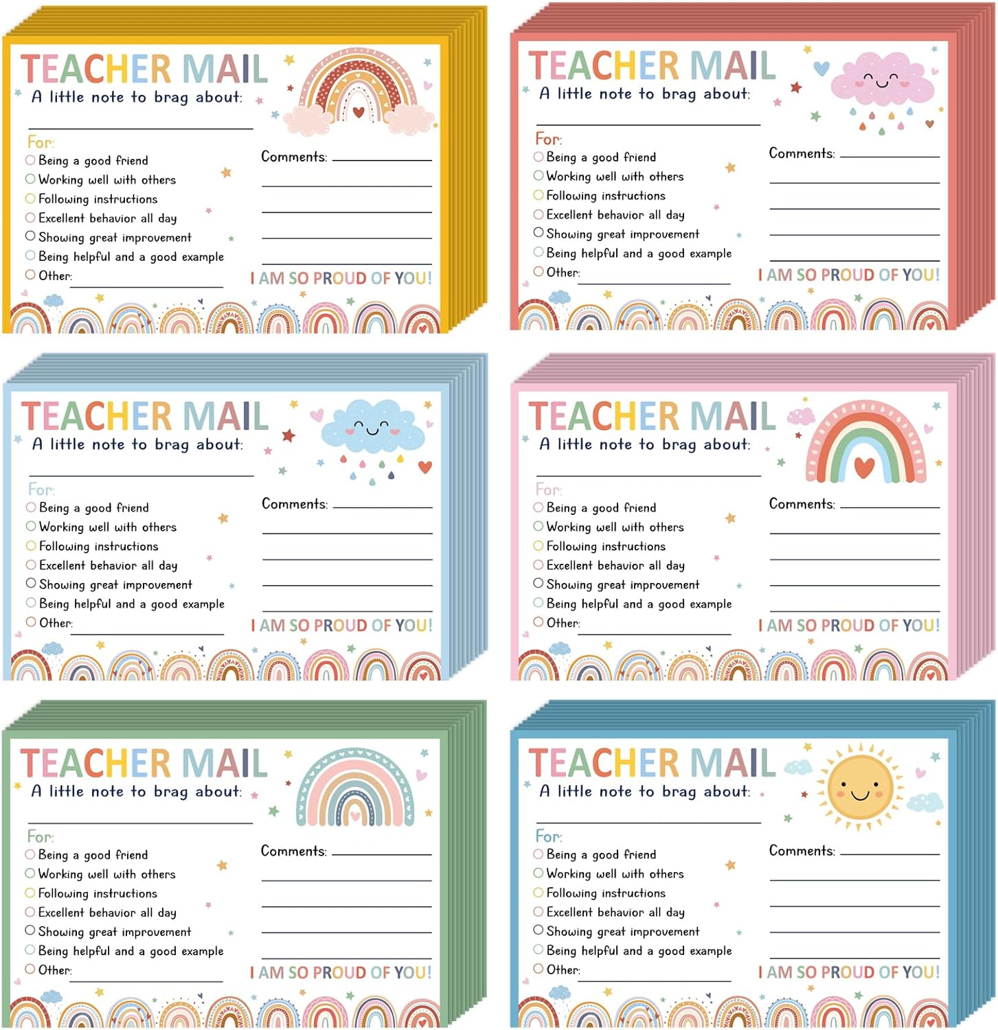 Amazon.com : 60Pcs Teacher Mail Notes to Parents, Boho Happy Mail from ...