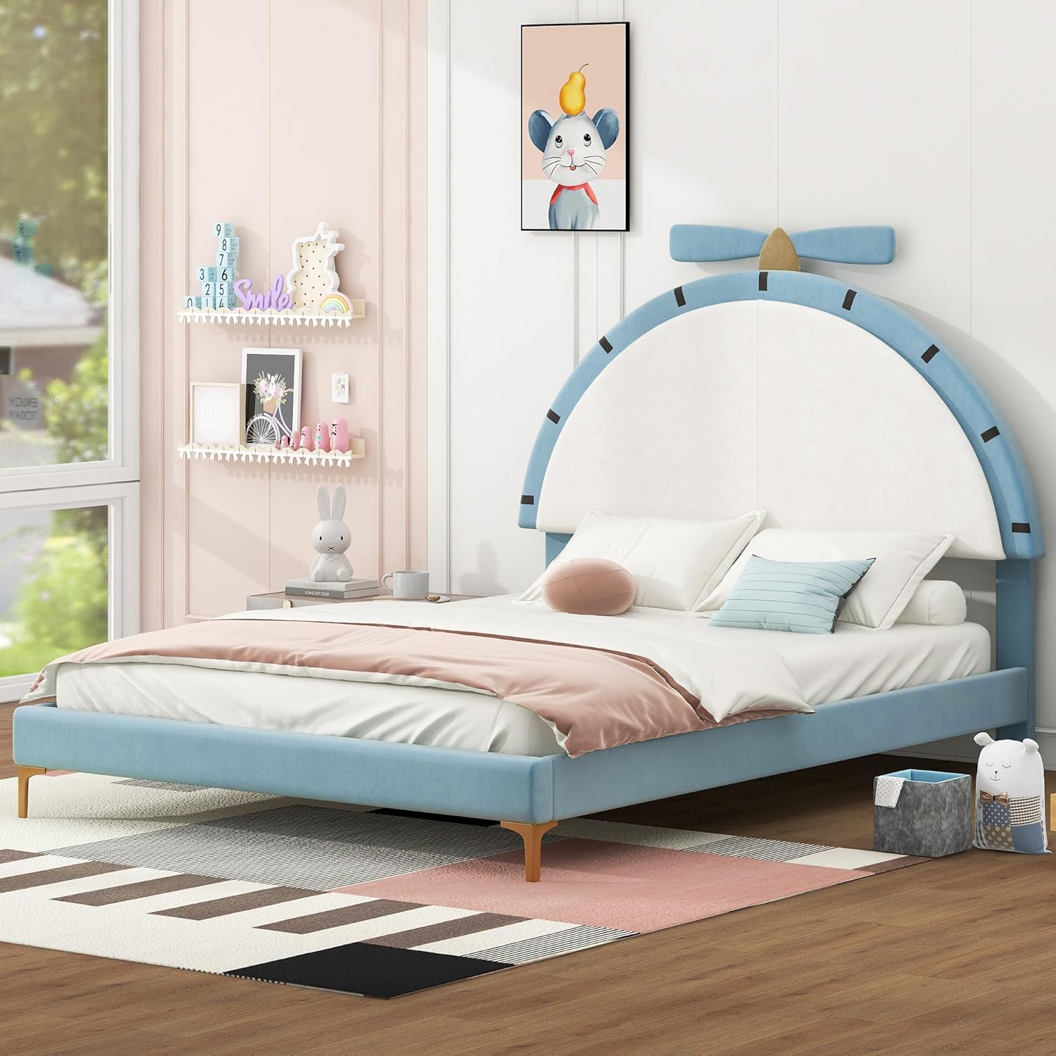 Amazon.com: ROCKINGRUN Upholstered Full Size Platform Bed with Alarm ...
