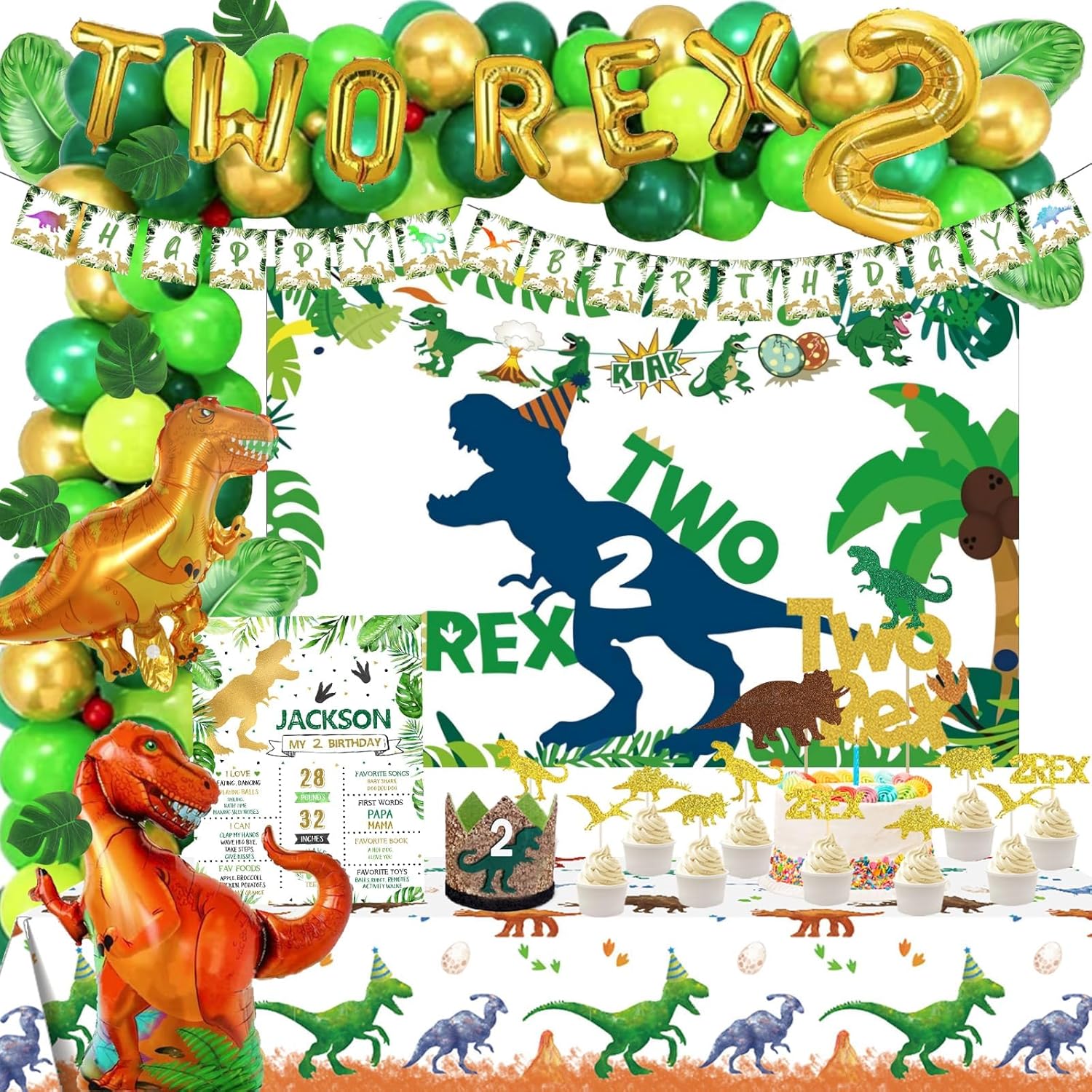Amazon.com: 126 PCs Two Rex Birthday Decorations Boy, Hombae Dinosaur ...