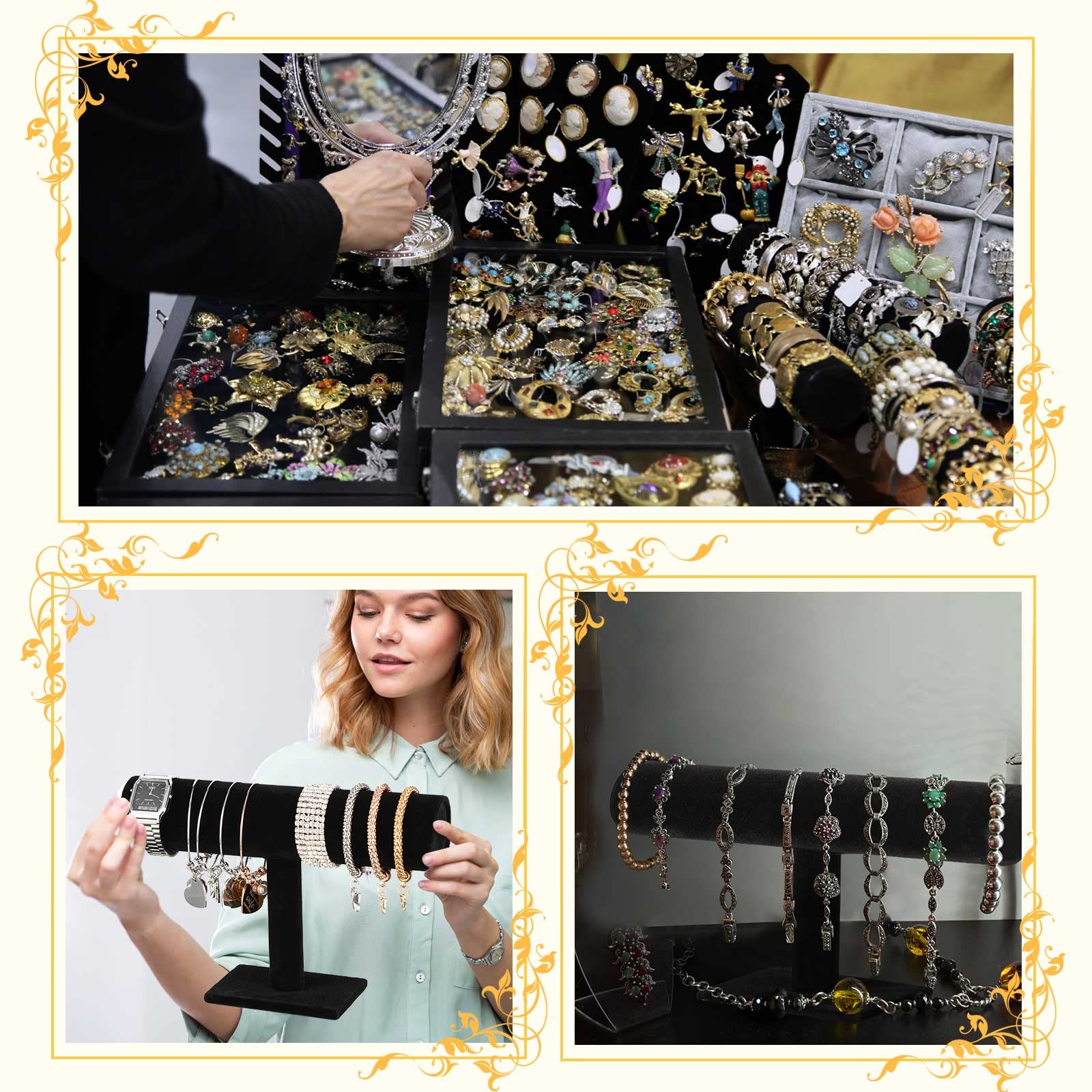 8 Pieces T Bar Bracelet and Watch Display Stand Black Velvet Hovering ...