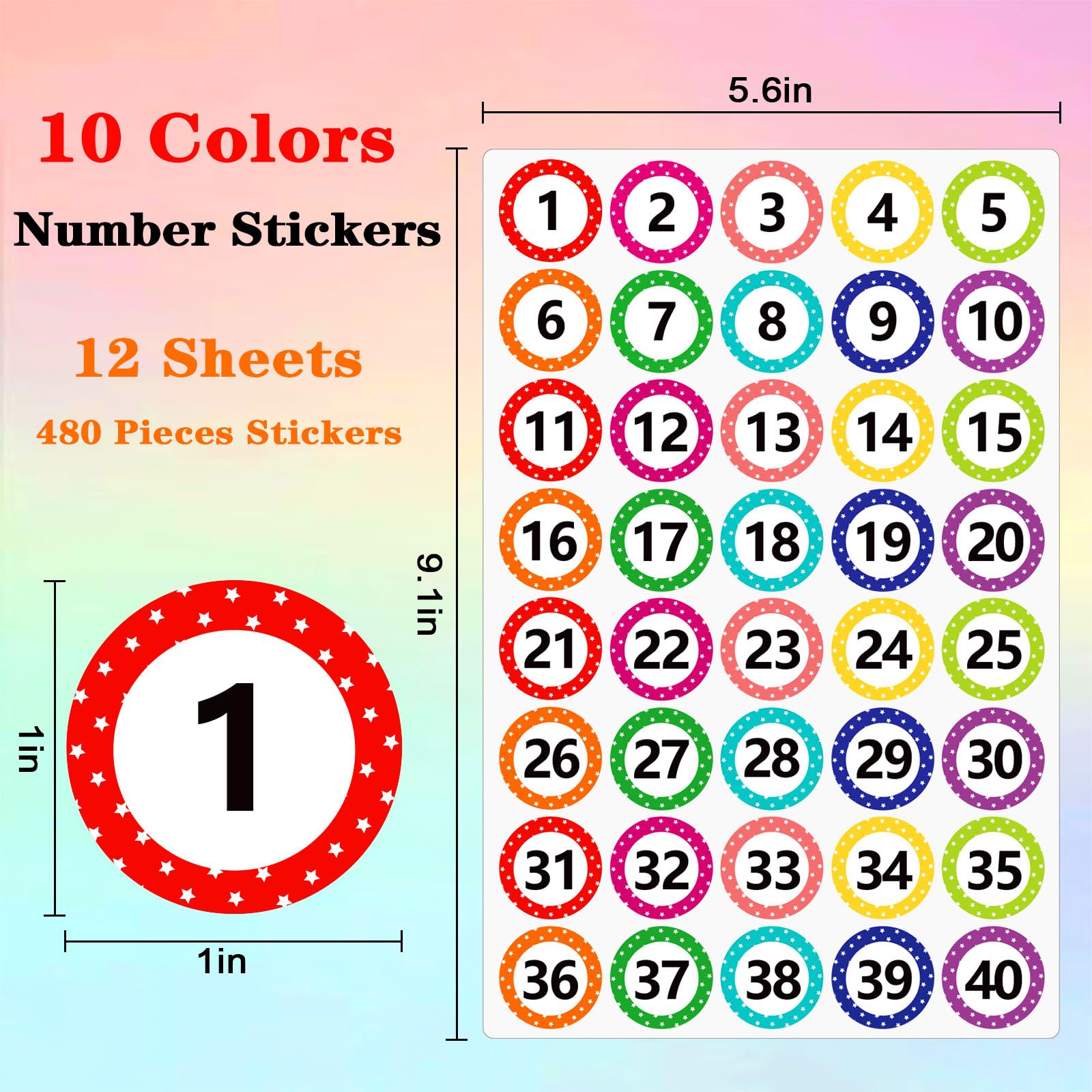 Snapklik.com : 480 PCS 1 Inch Number Stickers 1-40, 12 Sheets ...