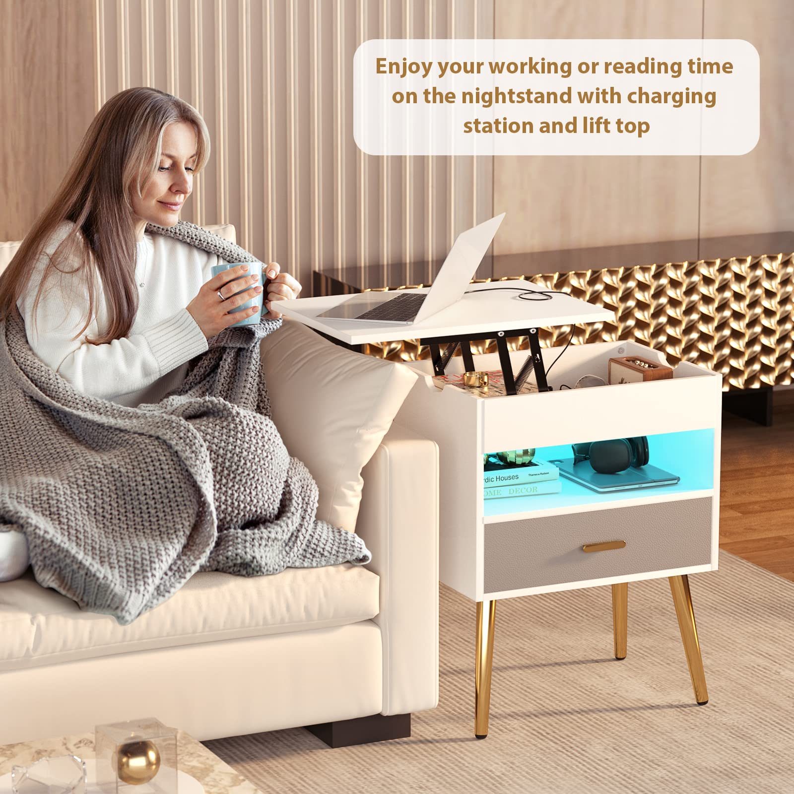 Cyclysio 30 Inches Nightstand with Reversible Lift Top, Large Night ...