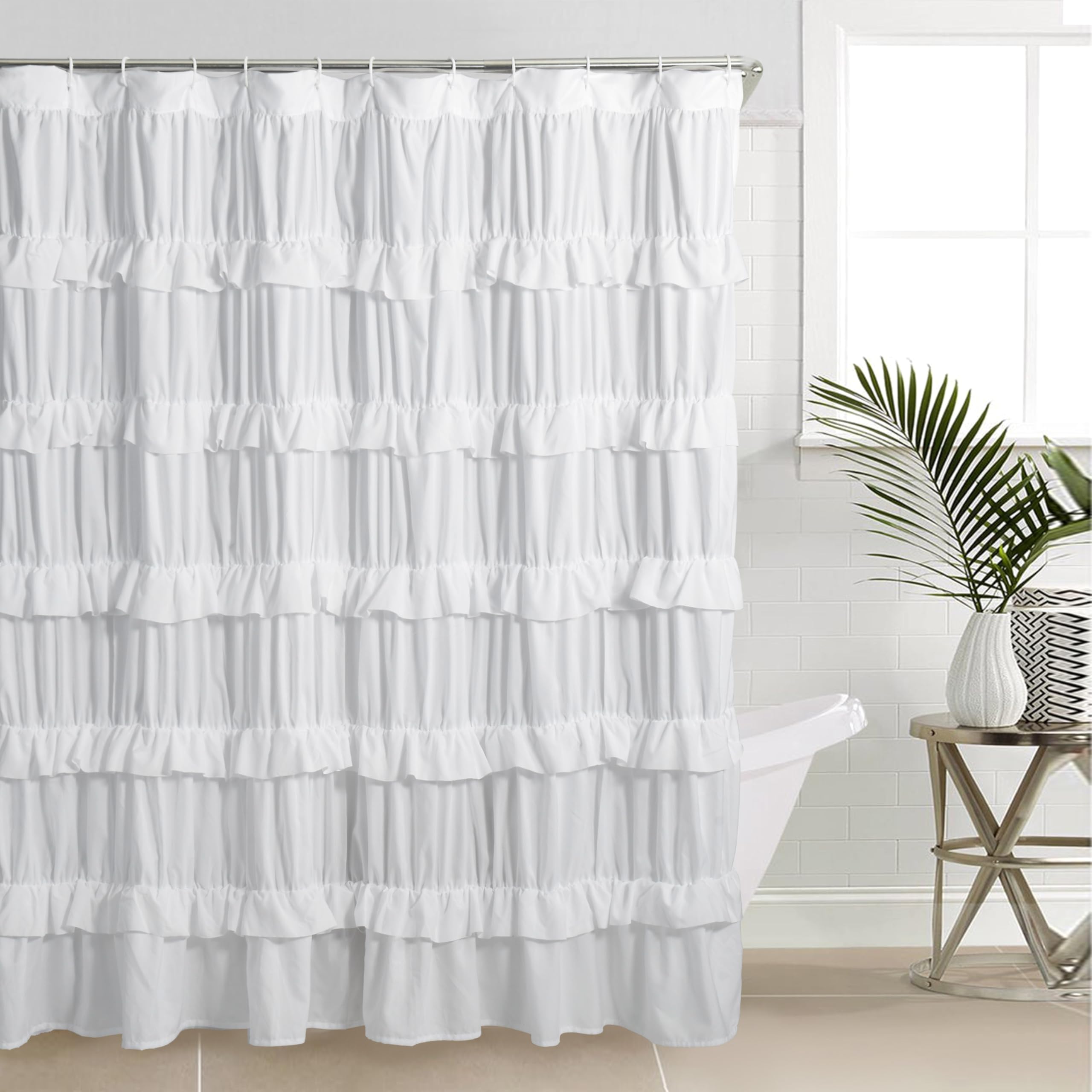Amazon.com: Bedream White Ruffled Shower Curtain, Elegant Chic ...