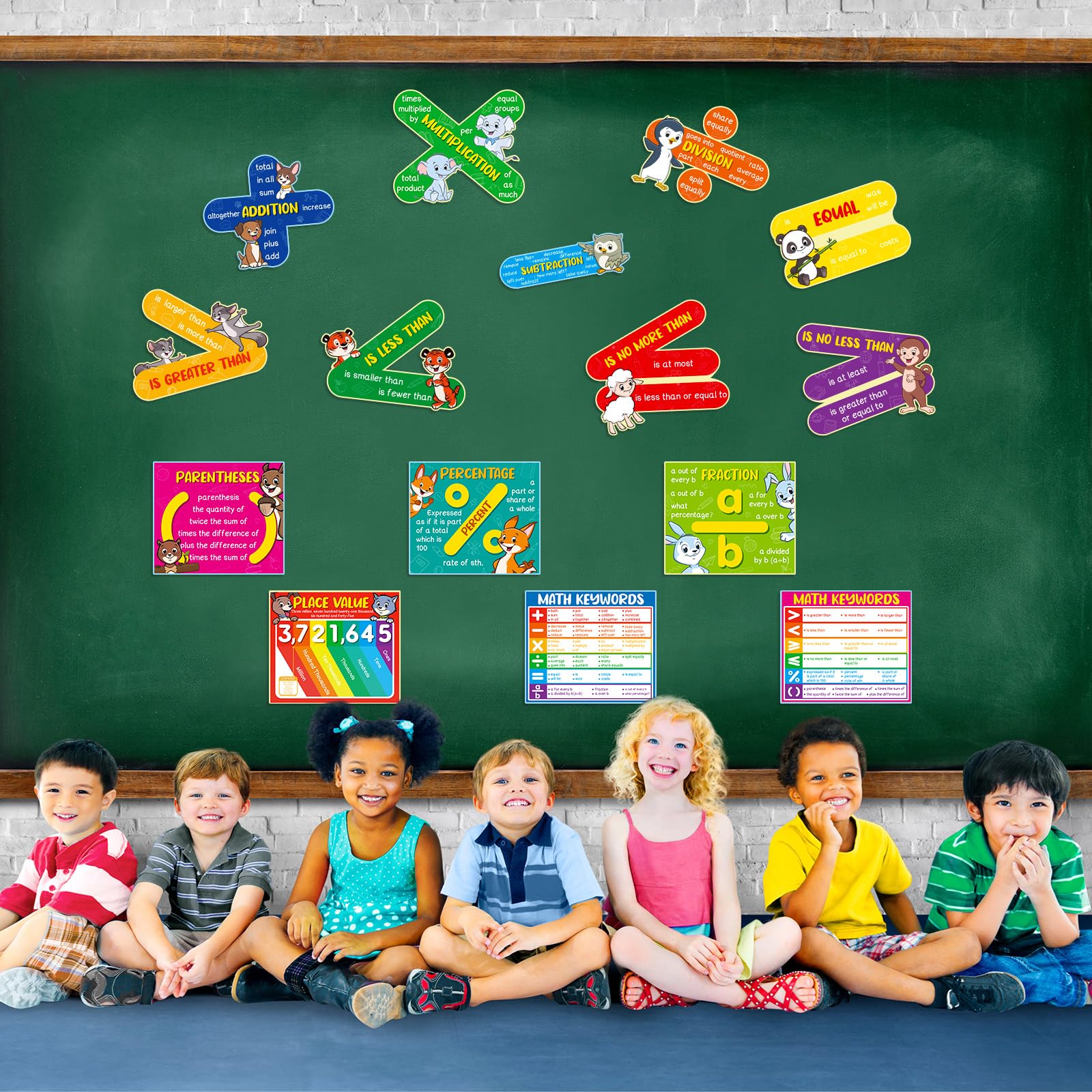 Snapklik.com : 15 Pcs Animal Educational Math Posters Set Large Math ...