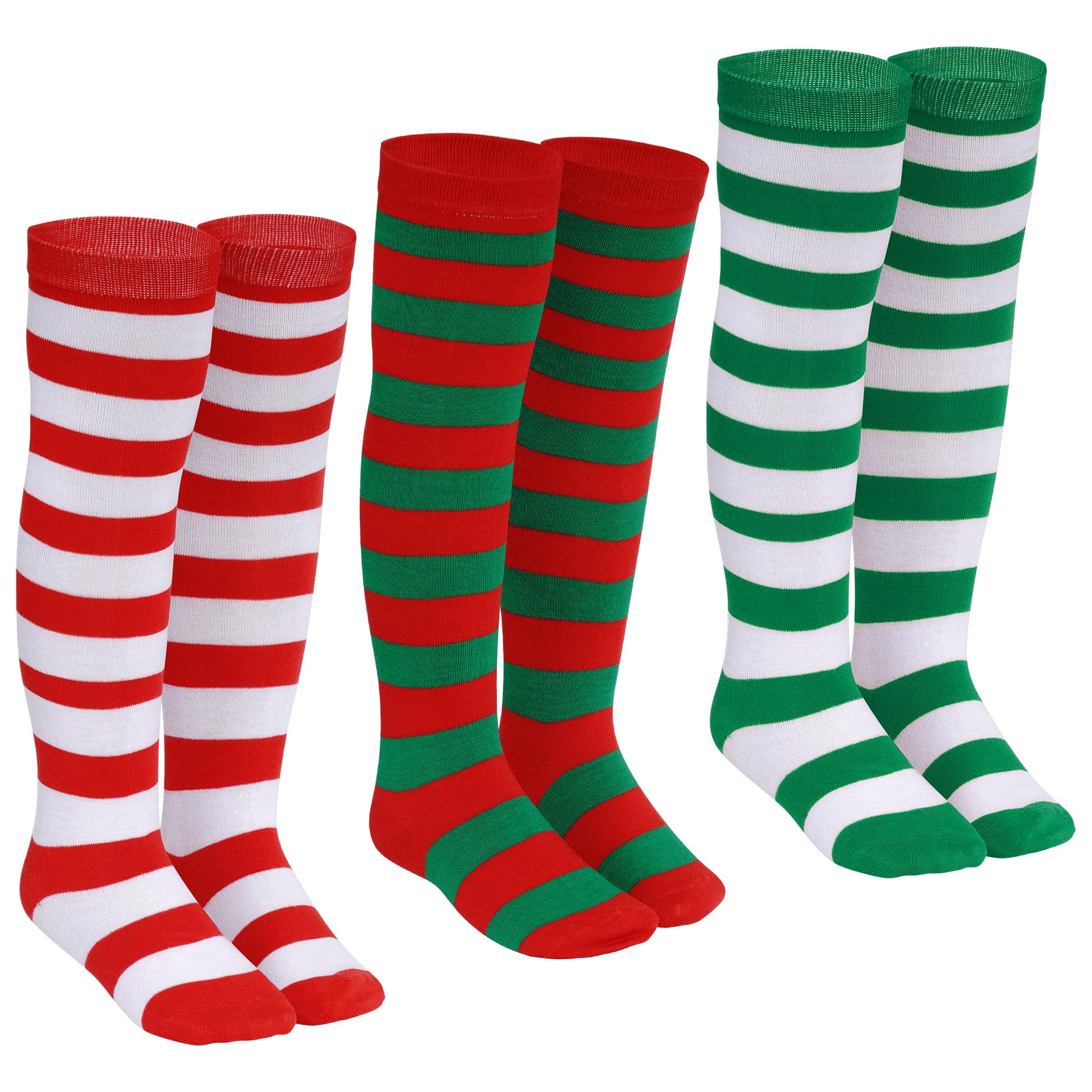 Amazon.com: Dxhycc 3 Pairs Christmas Striped Knee High Socks Elf Candy ...