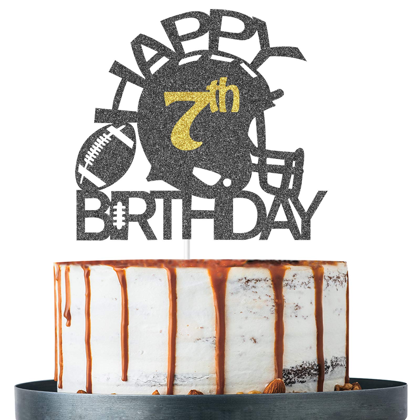 Aonbon Black And Gold Glitter Football Happy 7th Birthday Cake ...