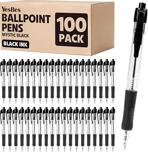 Amazon.com : 100 Pack Ballpoint Pens Bulk, Retractable Black Pens ...