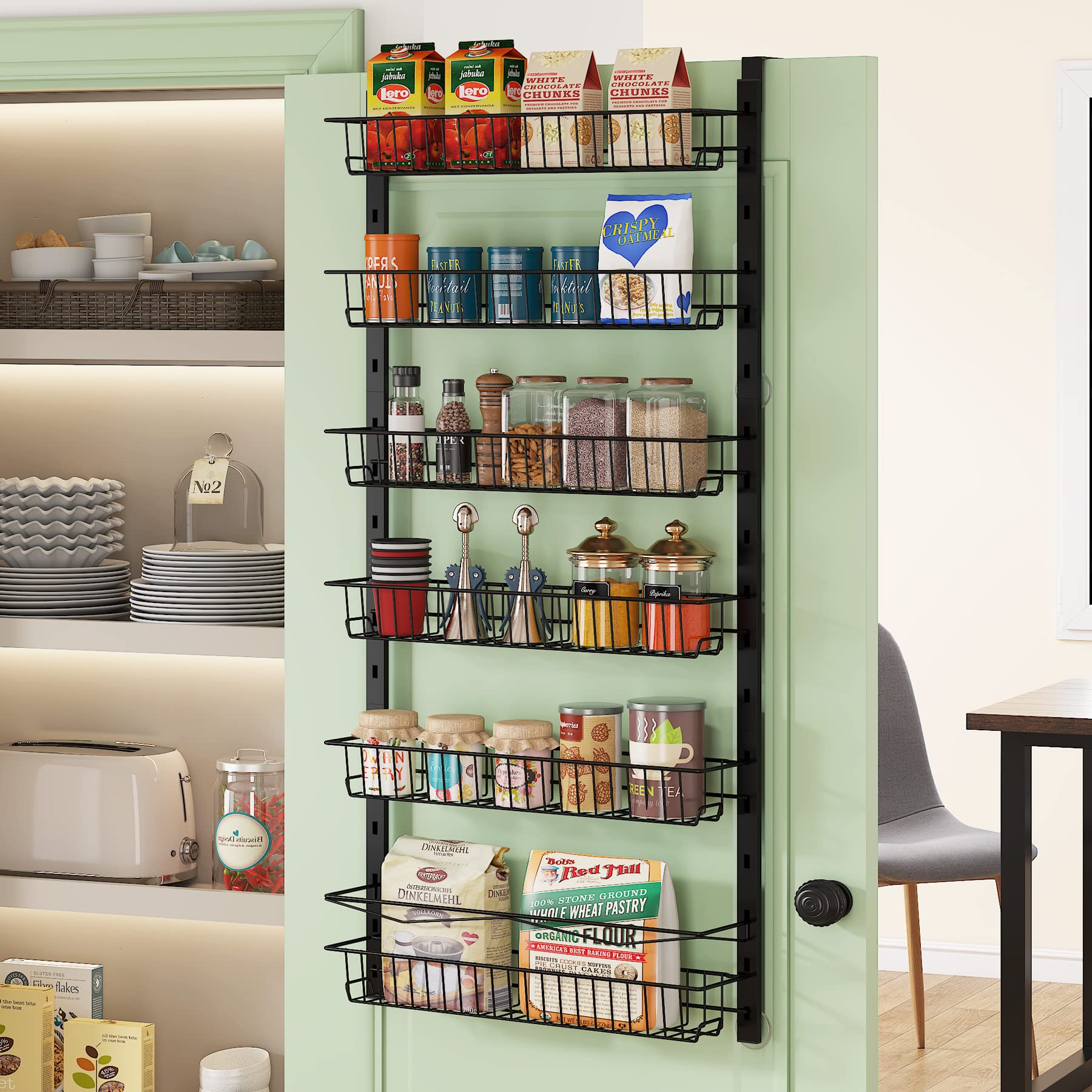1Easylife 6 Tiers Over the Door Pantry Organizer, Black Over Door ...