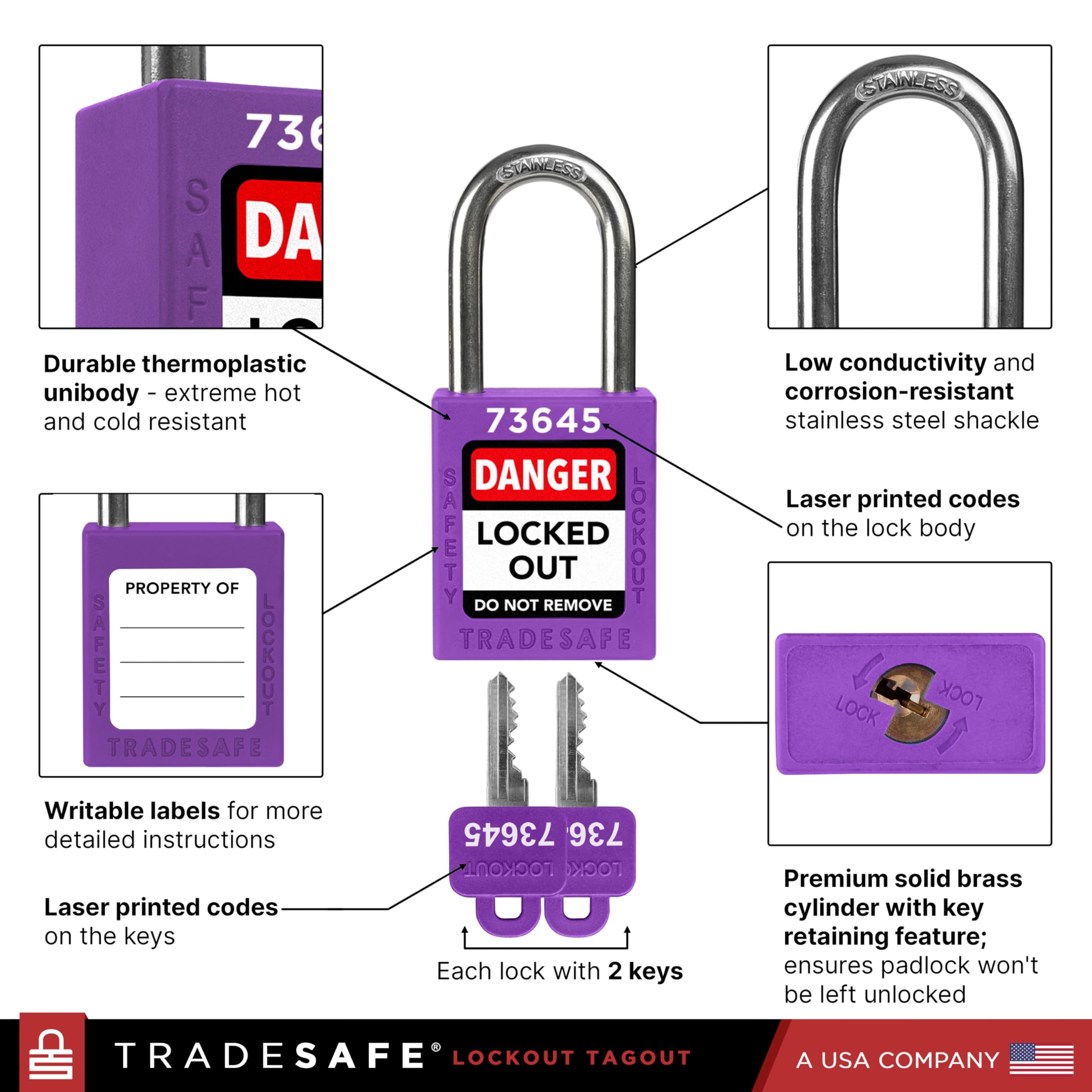 Snapklik.com : Lockout Tagout Locks Set - 10 Purple Loto Locks, Lockout ...