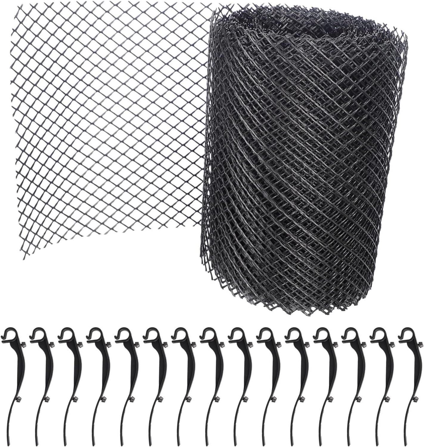 Leaf Mesh Roll with 15 Fixing Clips,16cm Width 6-8m Length Black ...