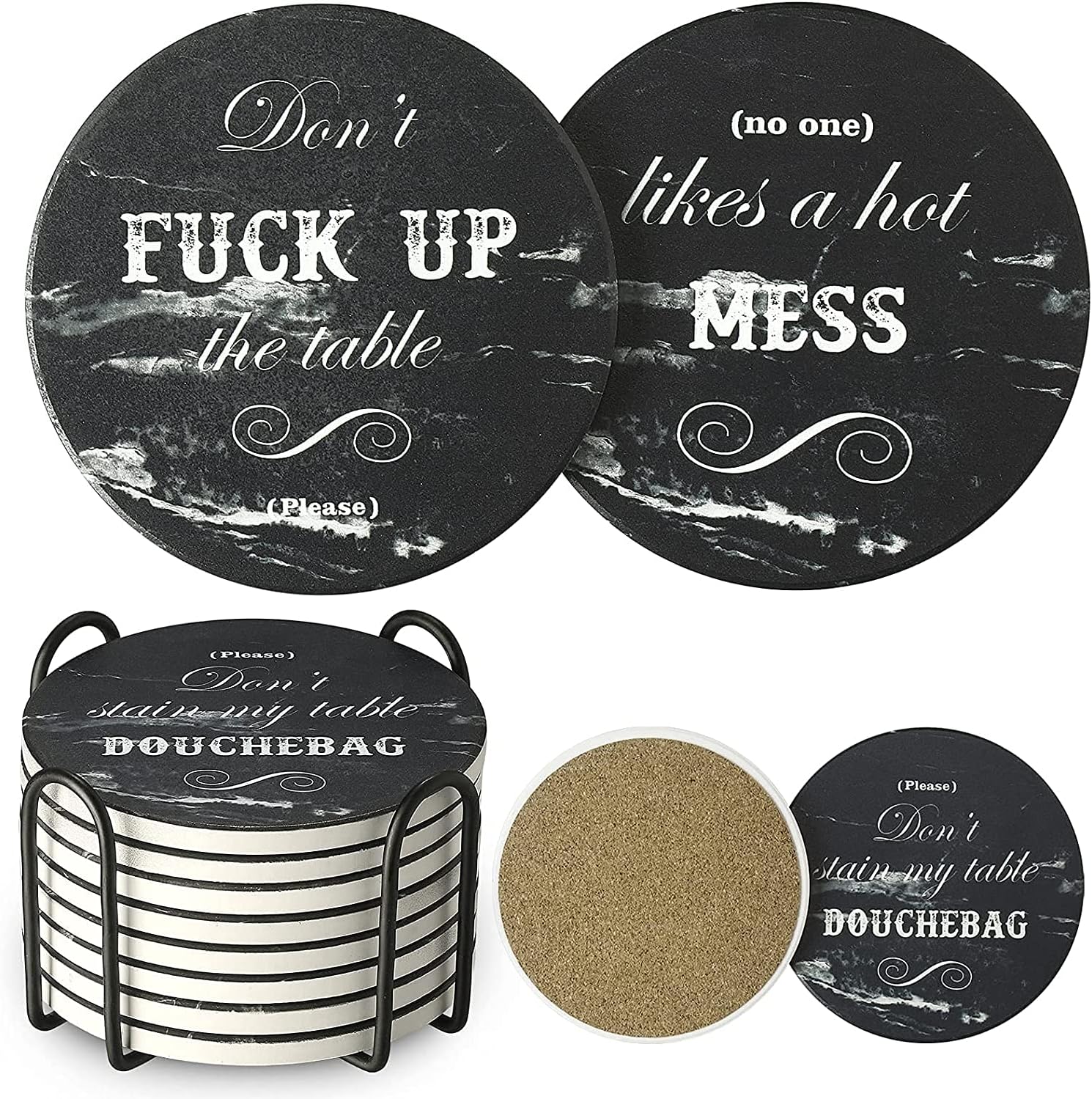 Amazon.com: Funny Coasters for Drinks Absorbent with Holder - 6 Pcs ...
