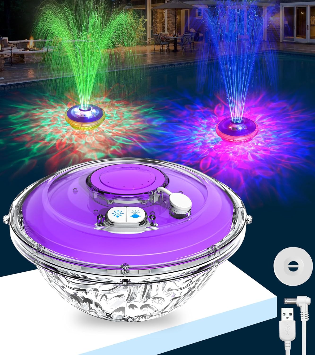 Amazon.com: LanAqua Floating Pool Fountain with Lights Show, Upgraded ...