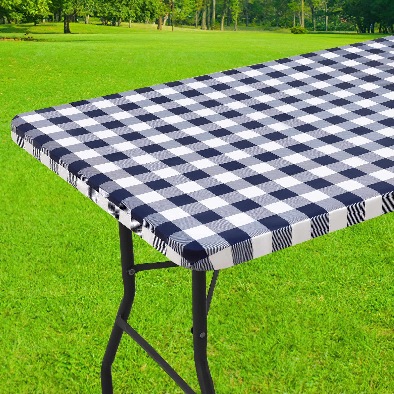 Amazon.com: Smiry Rectangle Picnic Table Cloth, Elastic Waterproof Fitted Vinyl Tablecloth for 6 ...