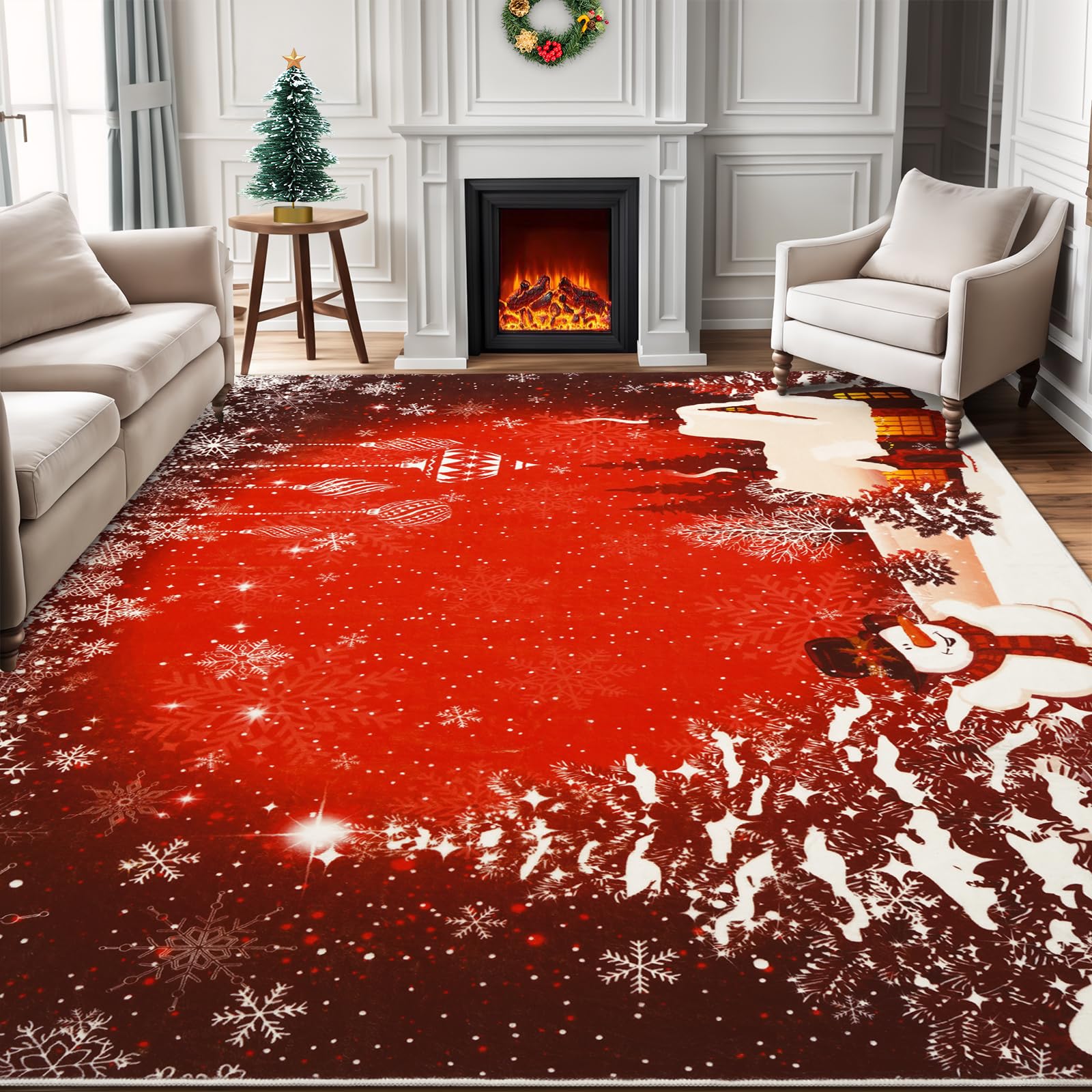 Amazon.com: FRAMICS Christmas 5x7 Area Rug, Red Snowman Christmas Rugs ...