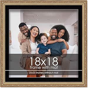 Amazon.com - 18x18 Frame with Mat - Antique Gold 20x20 Frame Wood Made to Display Print or ...