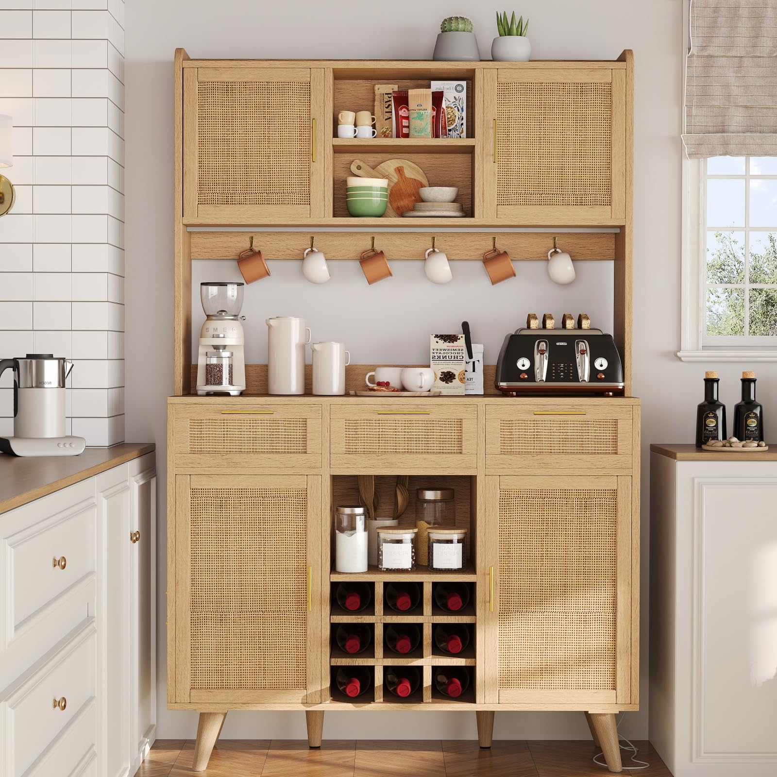 Amazon.com: Irontar 71.3''H Rattan Pantry Cabinet with Removable Wine ...