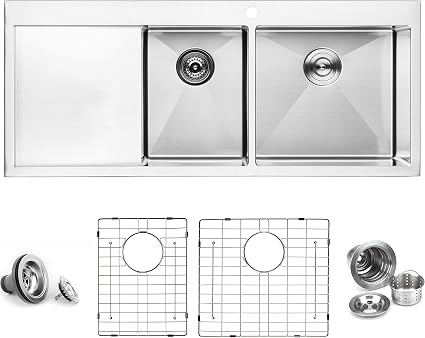 BAI 1234 Stainless Steel 16 Gauge Kitchen Sink Handmade 48-inch Top ...