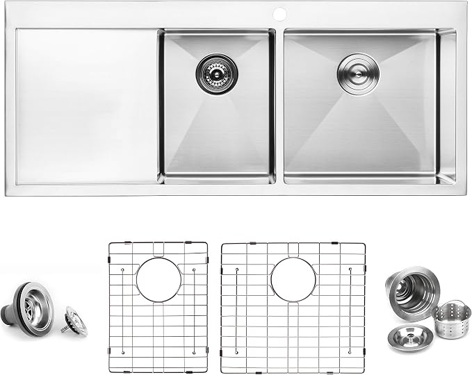 BAI 1234 Stainless Steel 16 Gauge Kitchen Sink Handmade 48-inch Top ...