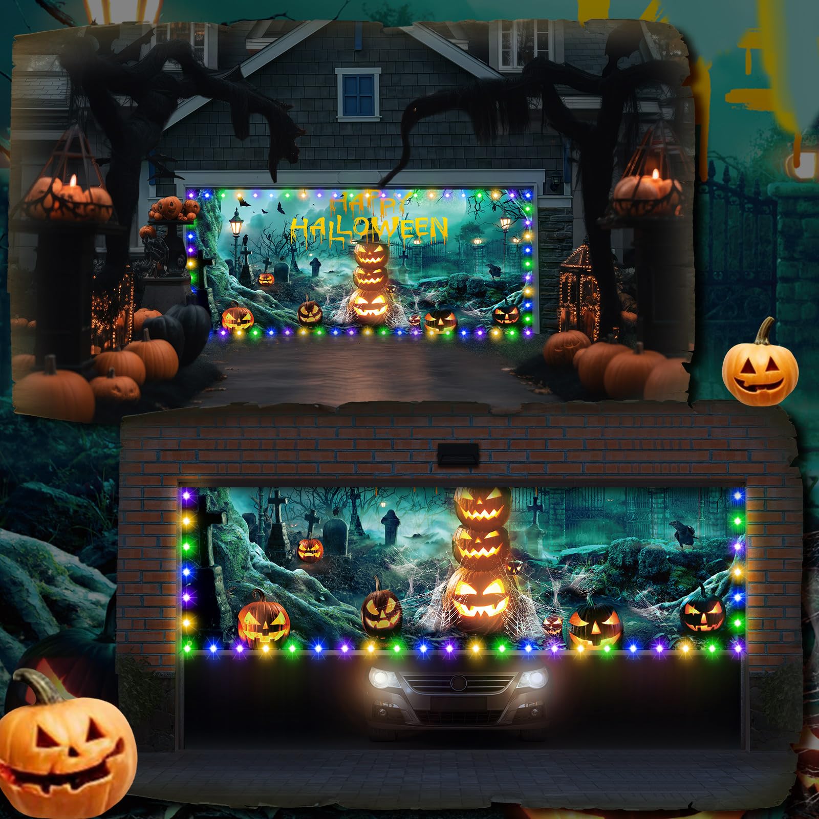 Ganeen 7x16 ft Halloween Garage Door Banner Large Rustic Garage Banner ...