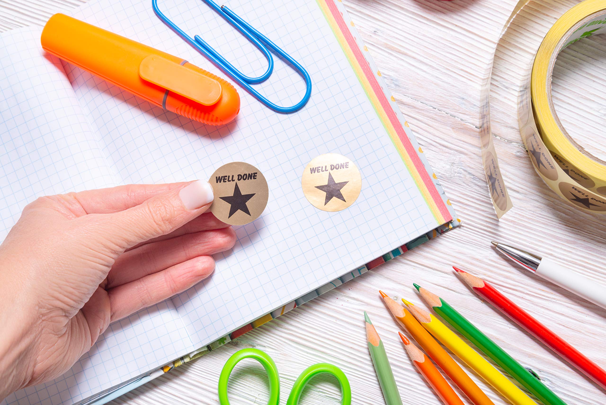 500 x Reward Stickers Gold Stars Well Done Round Labels On Roll, Size ...