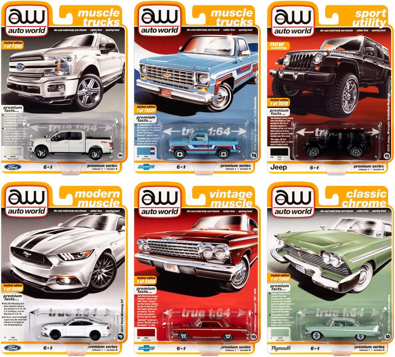 Autoworld Muscle Cars Release 5C Premium Licensed Set Of 6 Cars 1/64 ...