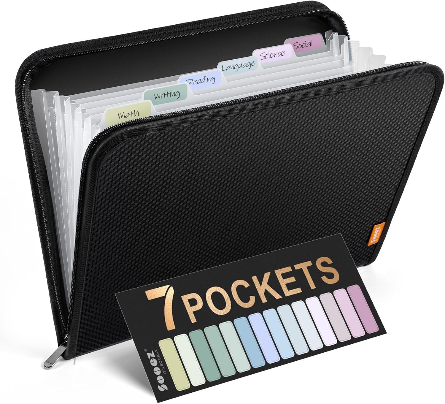 Sooez 7 Pockets Accordion File Organizer Zipper Expanding File Folder Heavy Duty