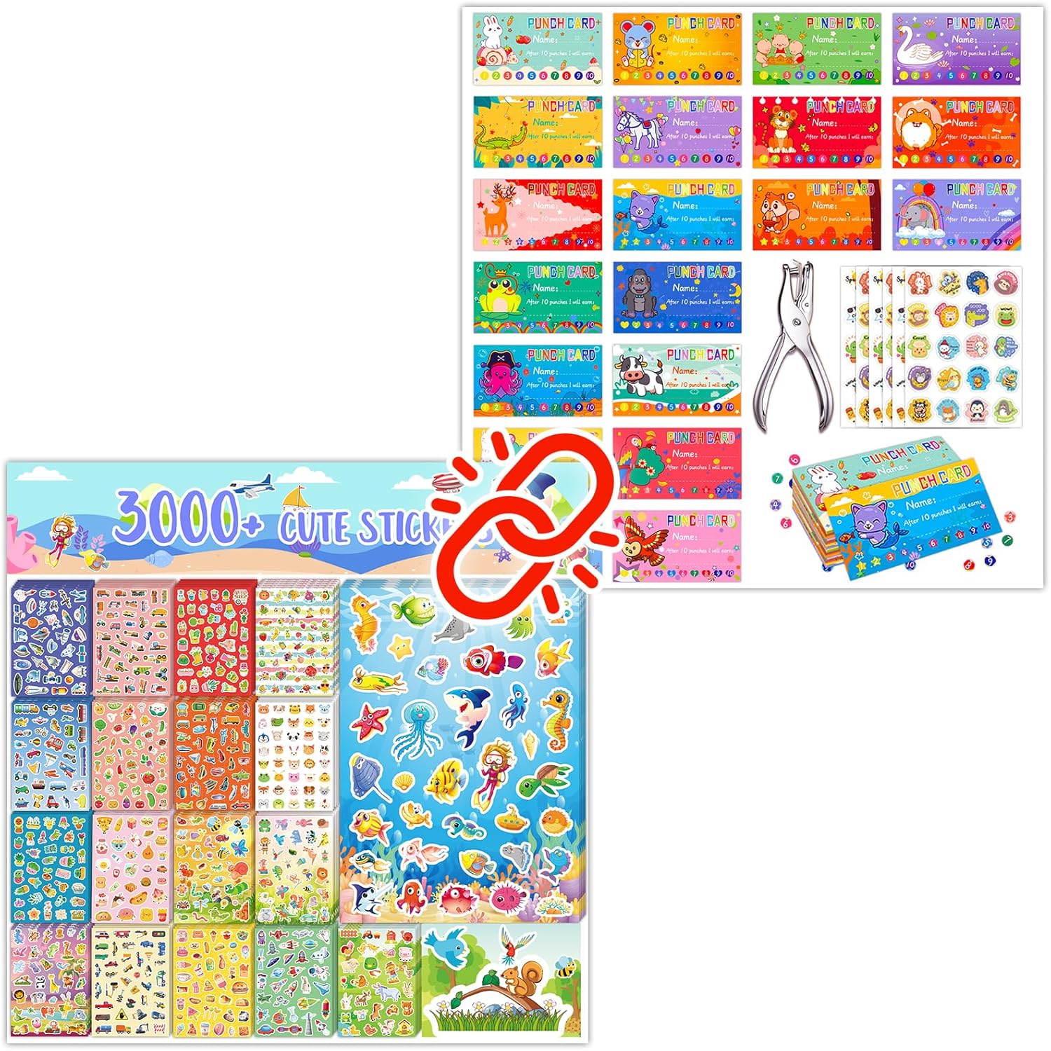 Amazon.com: 3000+PCS Kids Stickers and 160 PCS Behavior Punch Cards for ...