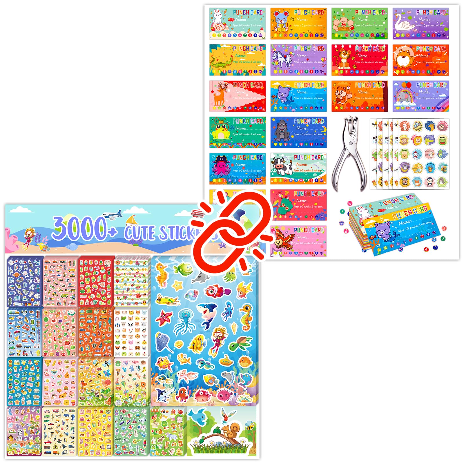 Amazon.com: 3000+PCS Kids Stickers and 160 PCS Behavior Punch Cards for ...