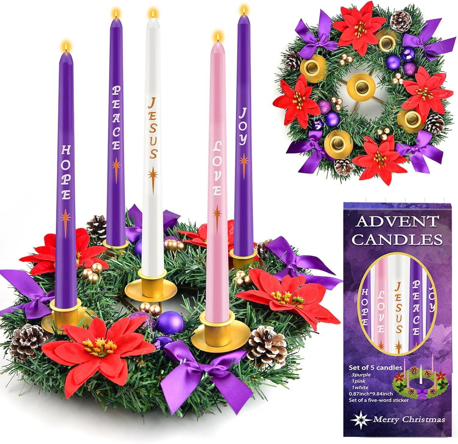 Amazon.com: Kenburg 12in Christmas Advent Wreath 5 Candle Holder with ...