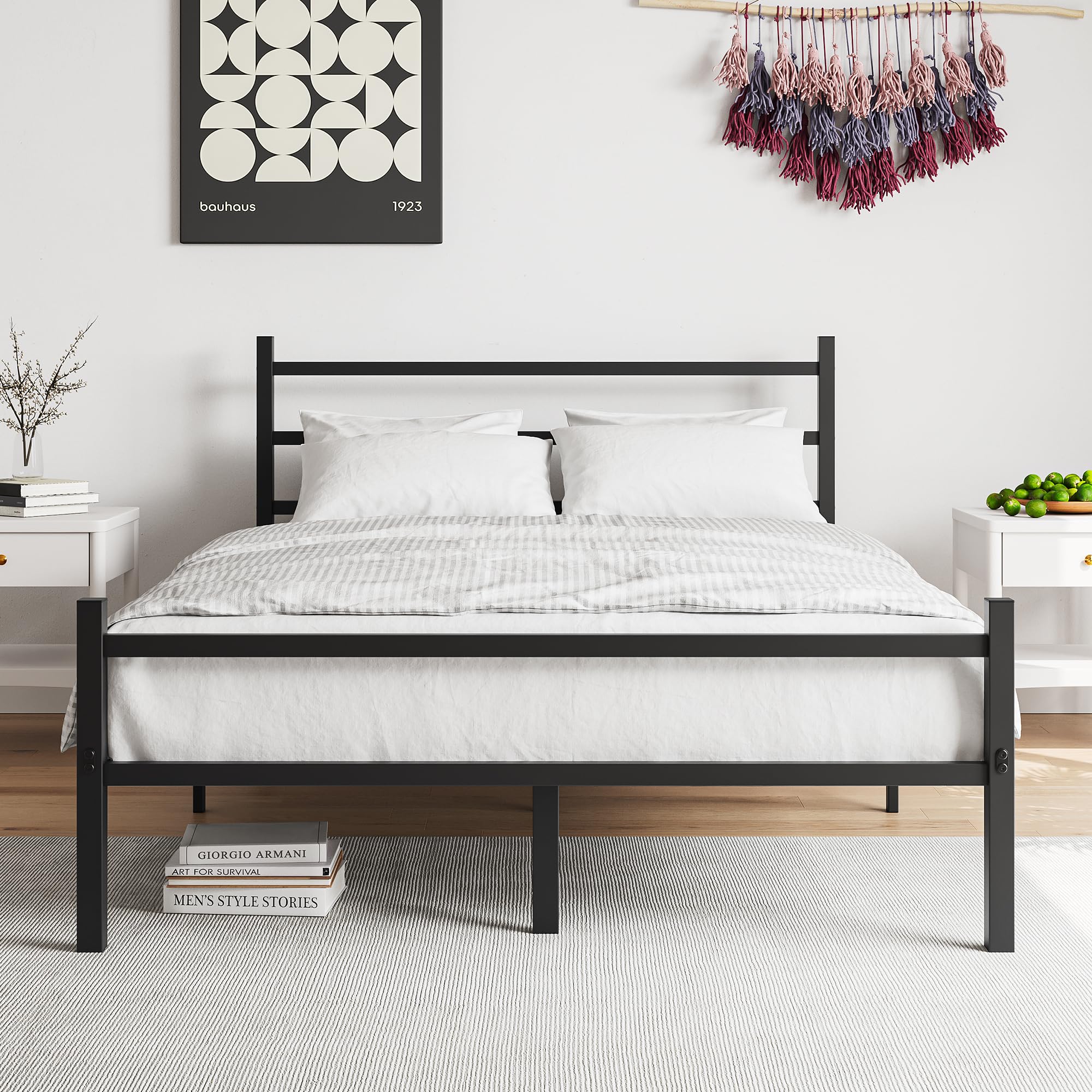 FOUBAM Full Size Metal Bed Frame Mattress Foundation with Heavy Duty ...