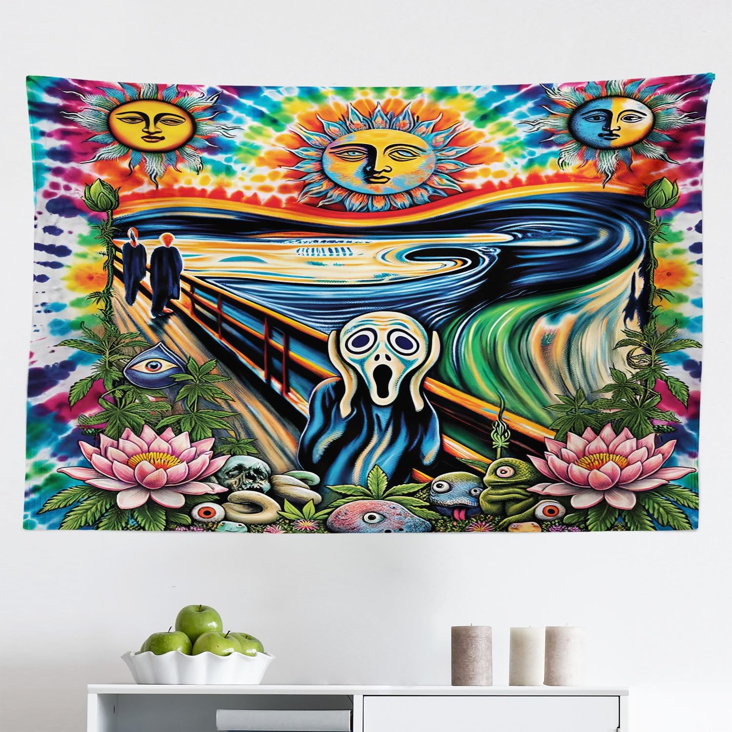 Amazon.com: Ambesonne Trippy Tapestry, Tie Dye Effect Esoteric Sun Moon ...