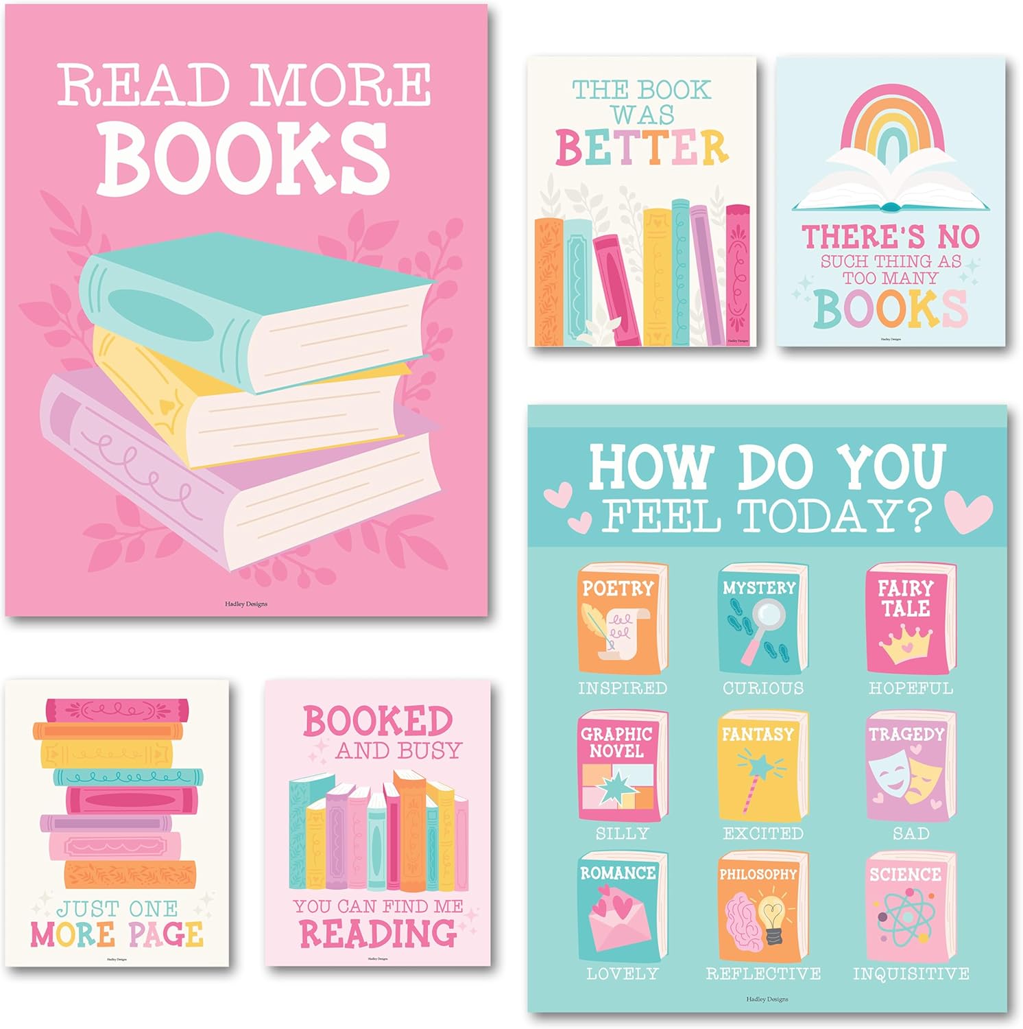 Amazon.com: Hadley Designs Motivational Reading Posters for Classroom ...