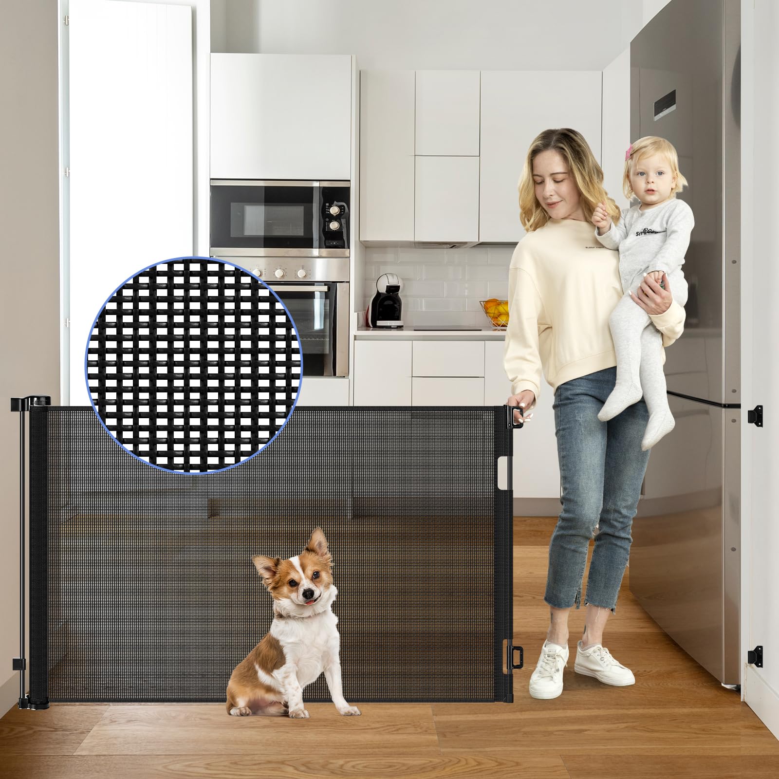 Snapklik.com : Chew Proof Retractable Dog Gate For Doorways 55
