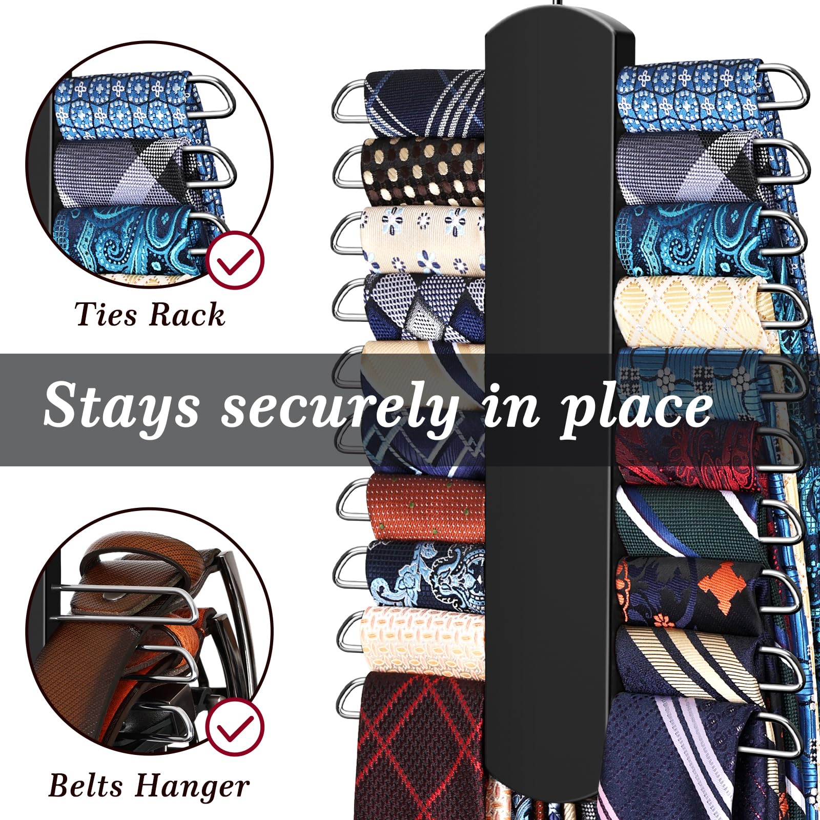 Snapklik.com : 2 Pack Tie Rack For Closet, Premium Wooden Necktie ...