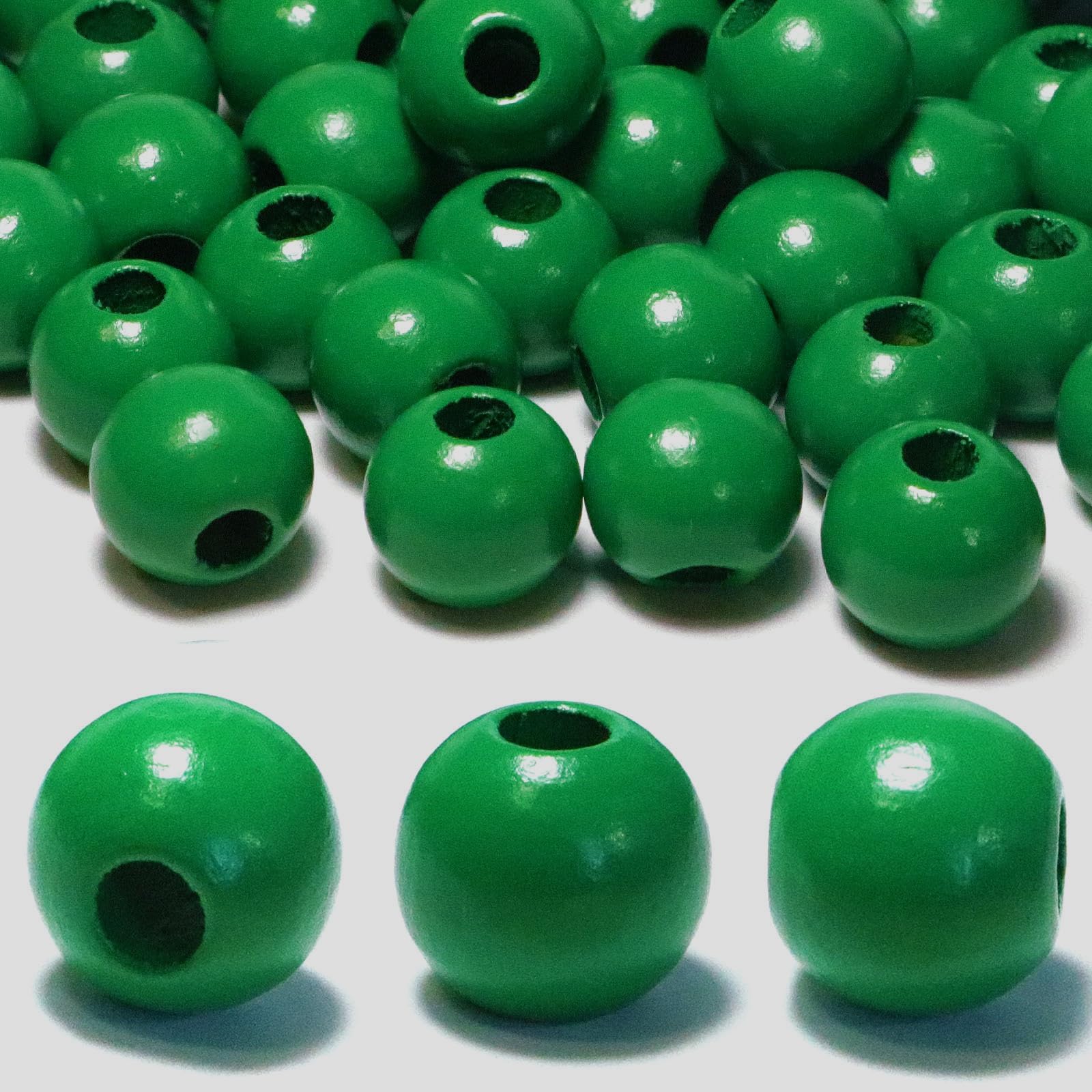 Amazon.com: Green Wood Beads 18mm Large Hole Round Loose Spacer Beads ...