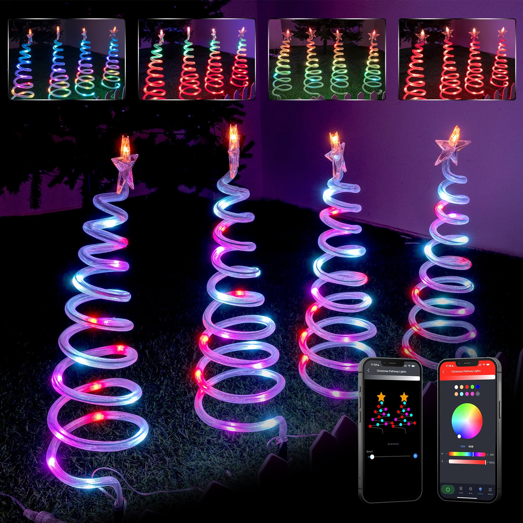 Snapklik.com : 4 Pack Spiral Christmas Tree Pathway Lights, Smart ...