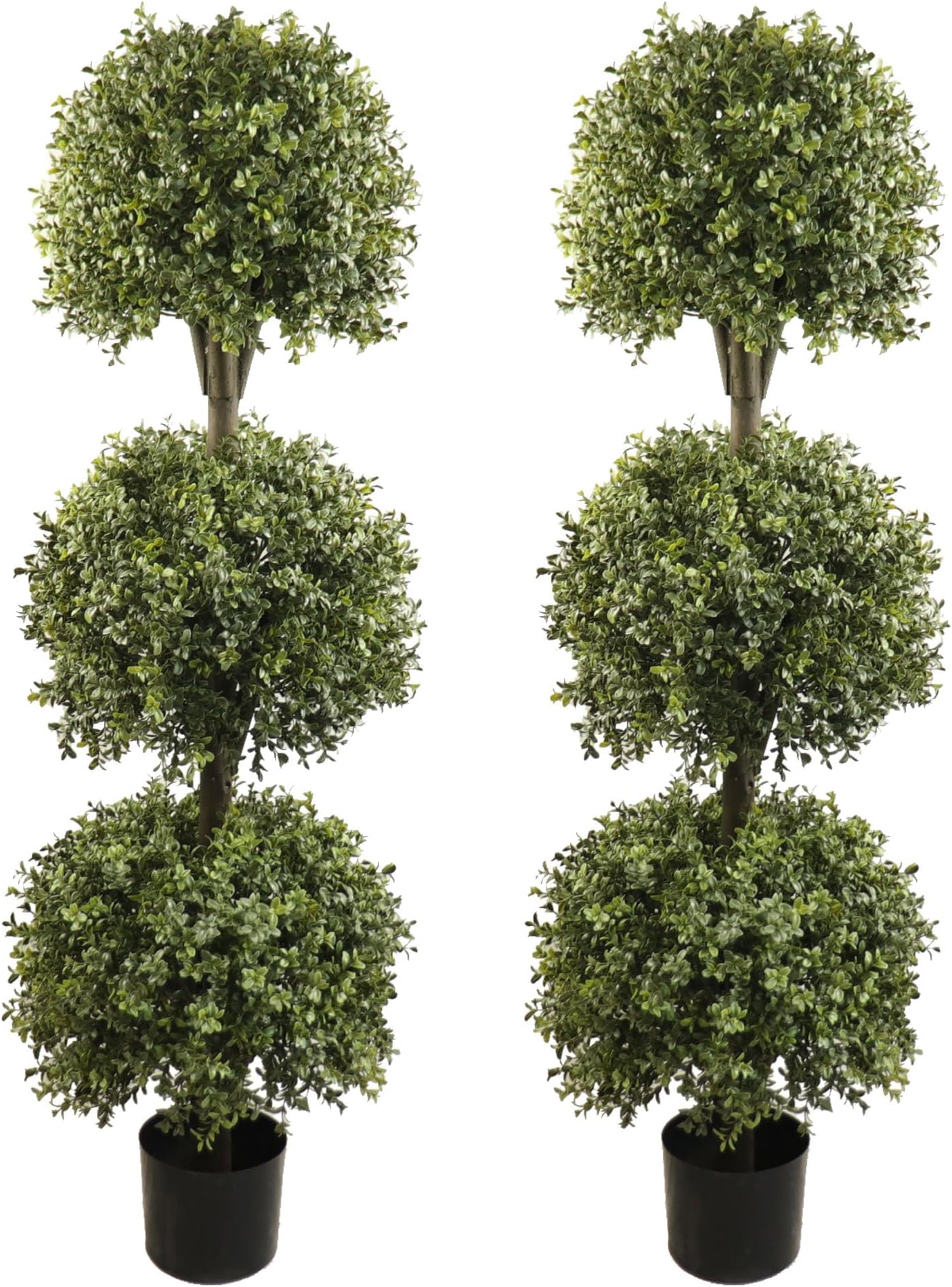 Amazon.com - Two 56 Inch Artificial Boxwood Triple Ball Trees Potted ...