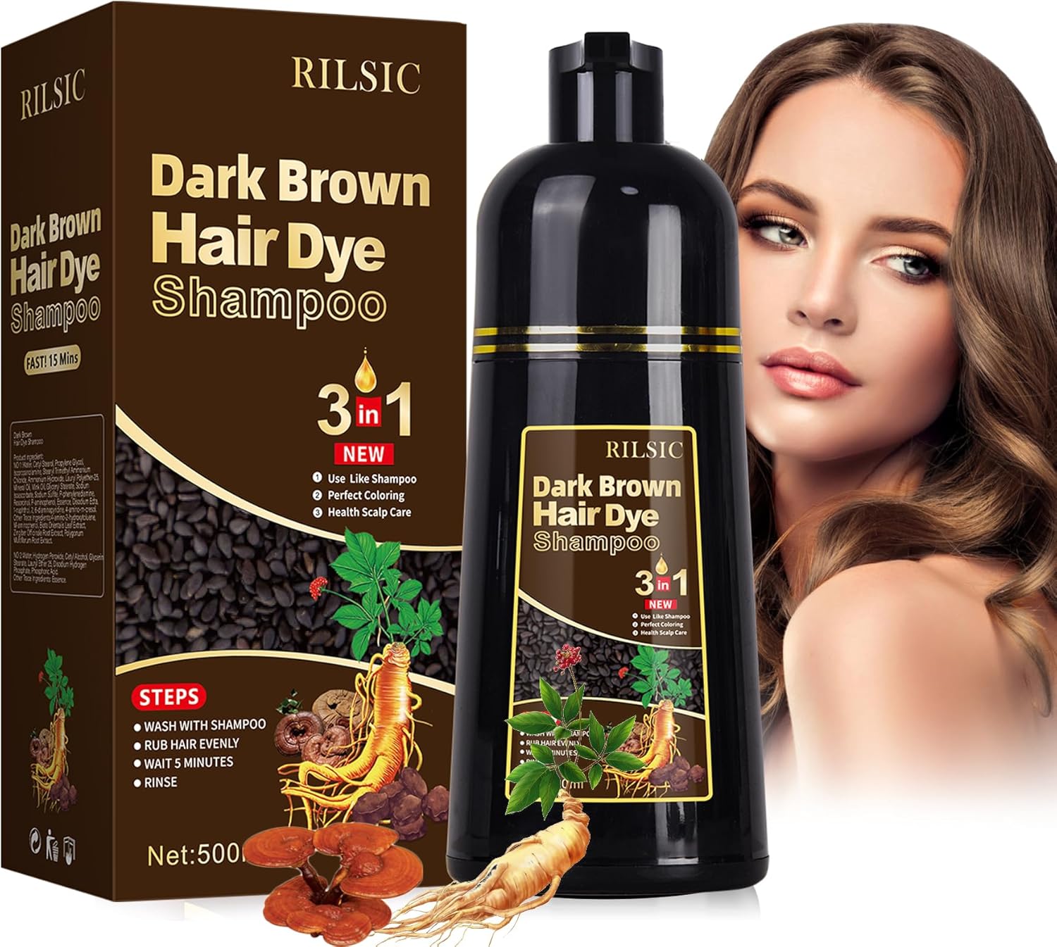 500ML Hair Dye Shampoo for Grey Hair Coverage,Hair Dye Shampoo 3 IN 1 ...
