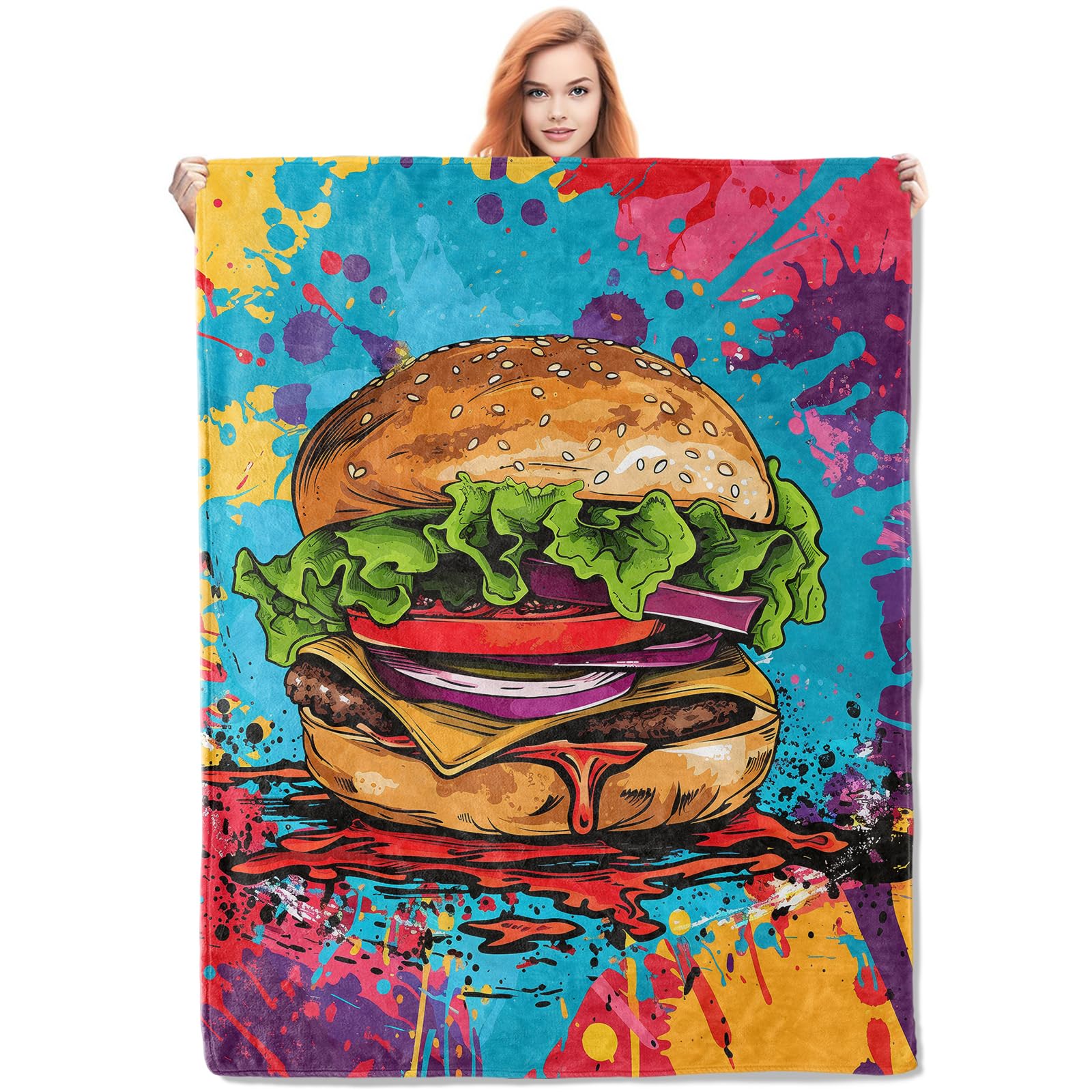 Amazon.com: VANZEV Burger Art Blanket, Colorful Food-Themed Fleece ...